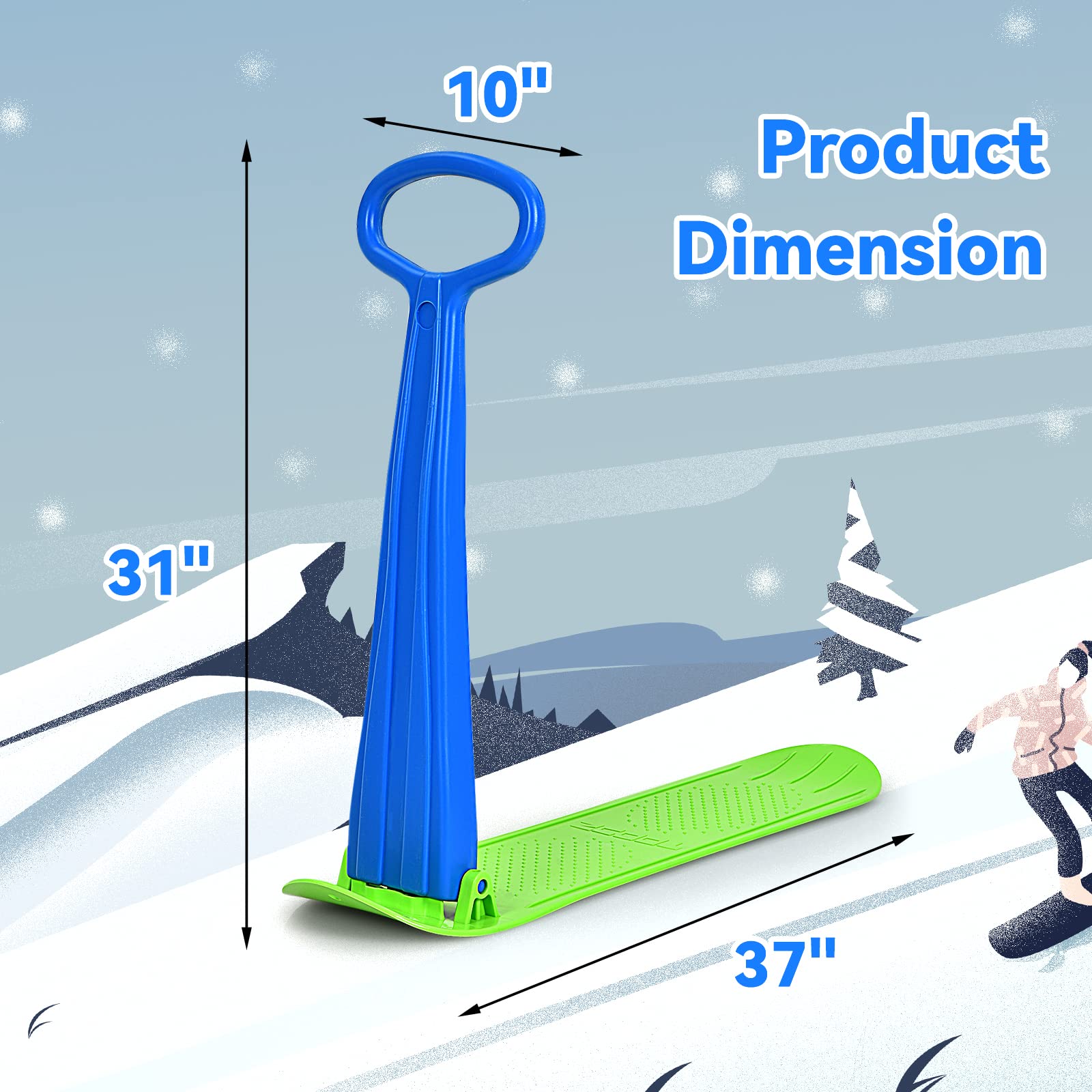 GYMAX Snow Scooter, Fold-Up Snowboard Kick Scooter W/Grip Handle, Cold Resistance Anti-Slip Winter Toy for Use on Snow, Grass, Sand for Age 5+ (Green)