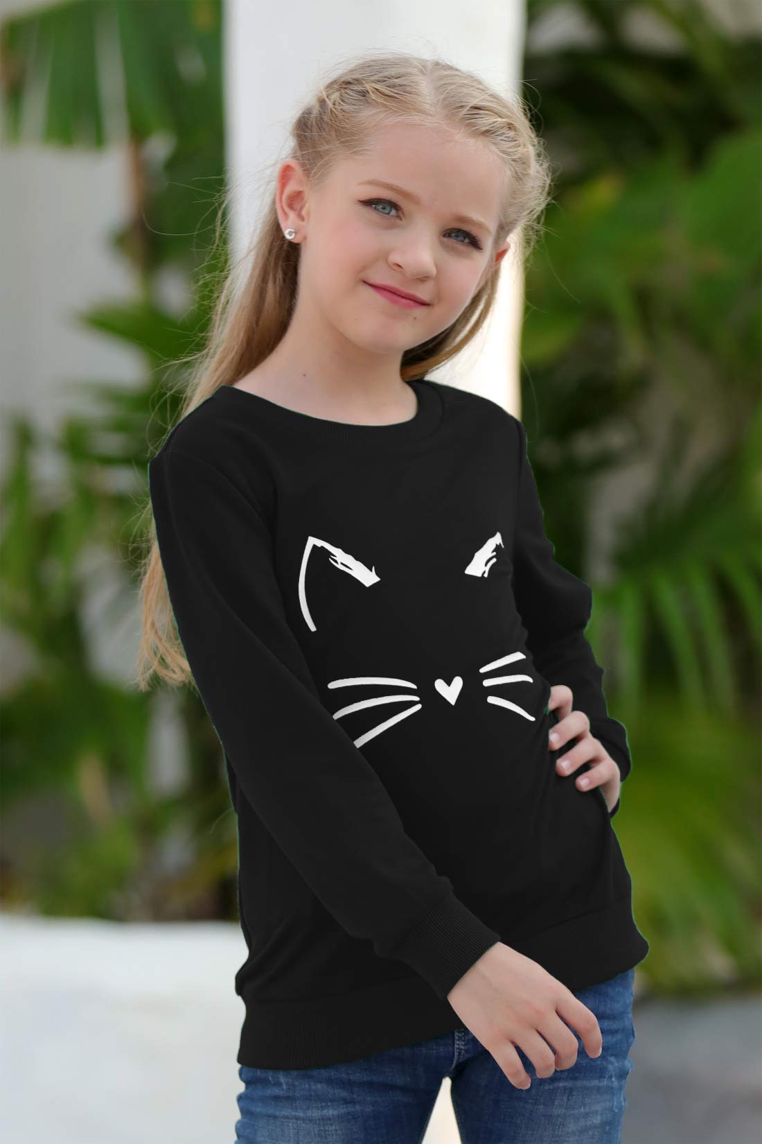 GORLYA Girl's Pullover Tops Cute Cartoon Graphic Print Sweatshirt Clothes for 4-14 Years Kids (GOR1059, 7-8Y, Black)