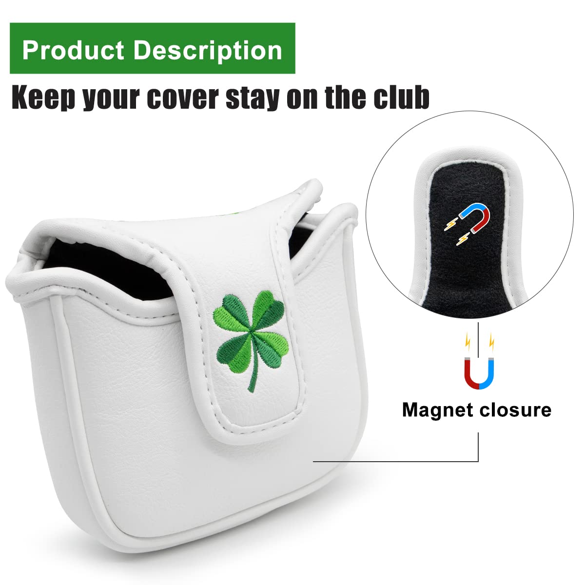 Golf Square Heel Shaft Mallet Putter Cover Headcover, Magnetic Closure Elegant Embroidery Premium Leather Golf Large Mallet Headcover