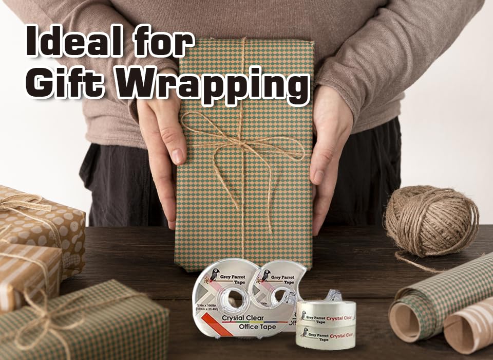 Greyparrot Office Tape Clear Refill Rolls + Dispenser(8 Pack),(3/4β X 1000in/pack). for Craft Jobs, Gift Wrapping, Office Work Glossy Finish, Refillable (8000 inch/Total(Matte)