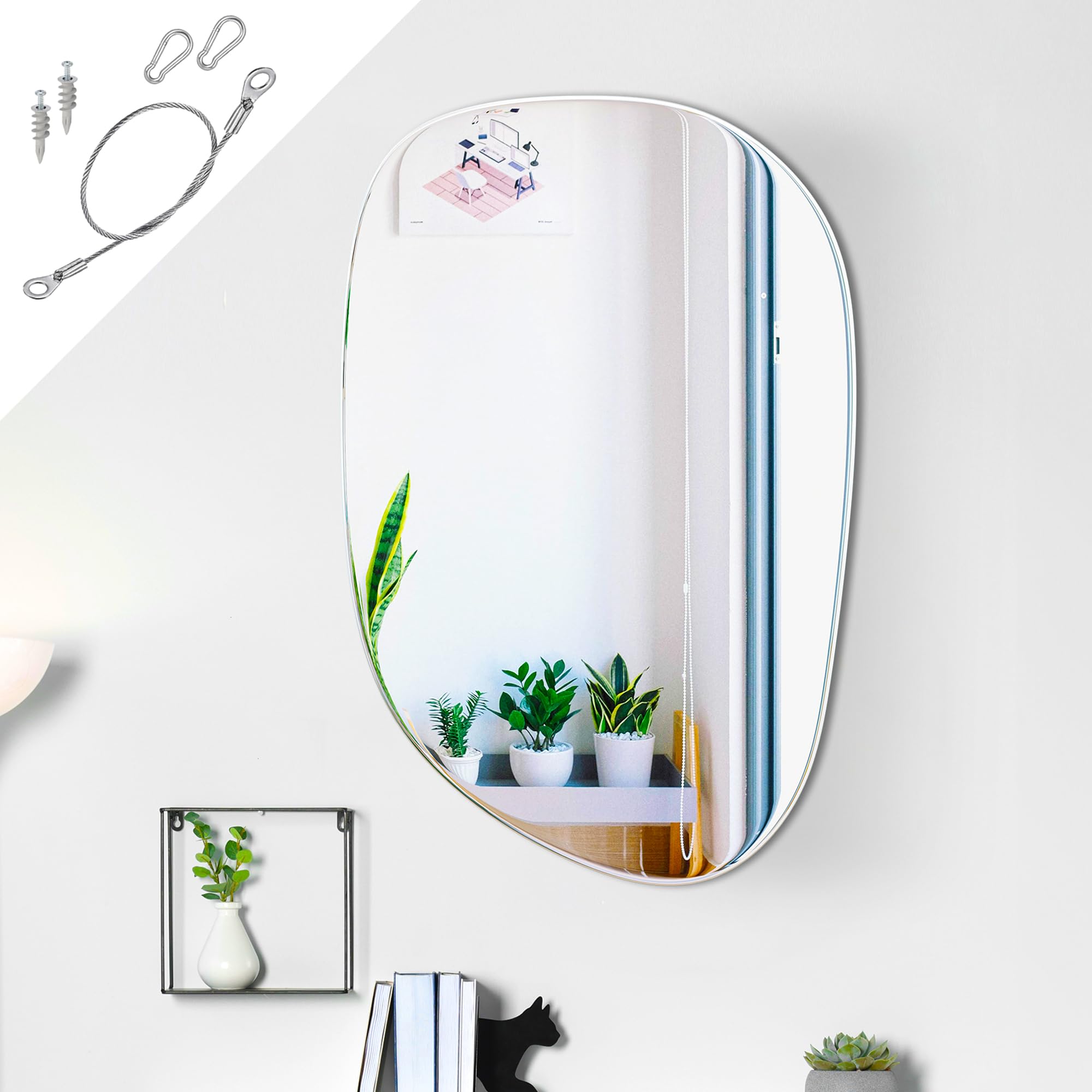 HomeFull Irregular Wall Mirror - 24"x36" Asymmetrical Mirror for Wall, Wall Mirror with Hanging Wire, Bathroom Mirror with Hanging Hardware, Modern Mirror for Wall Decor