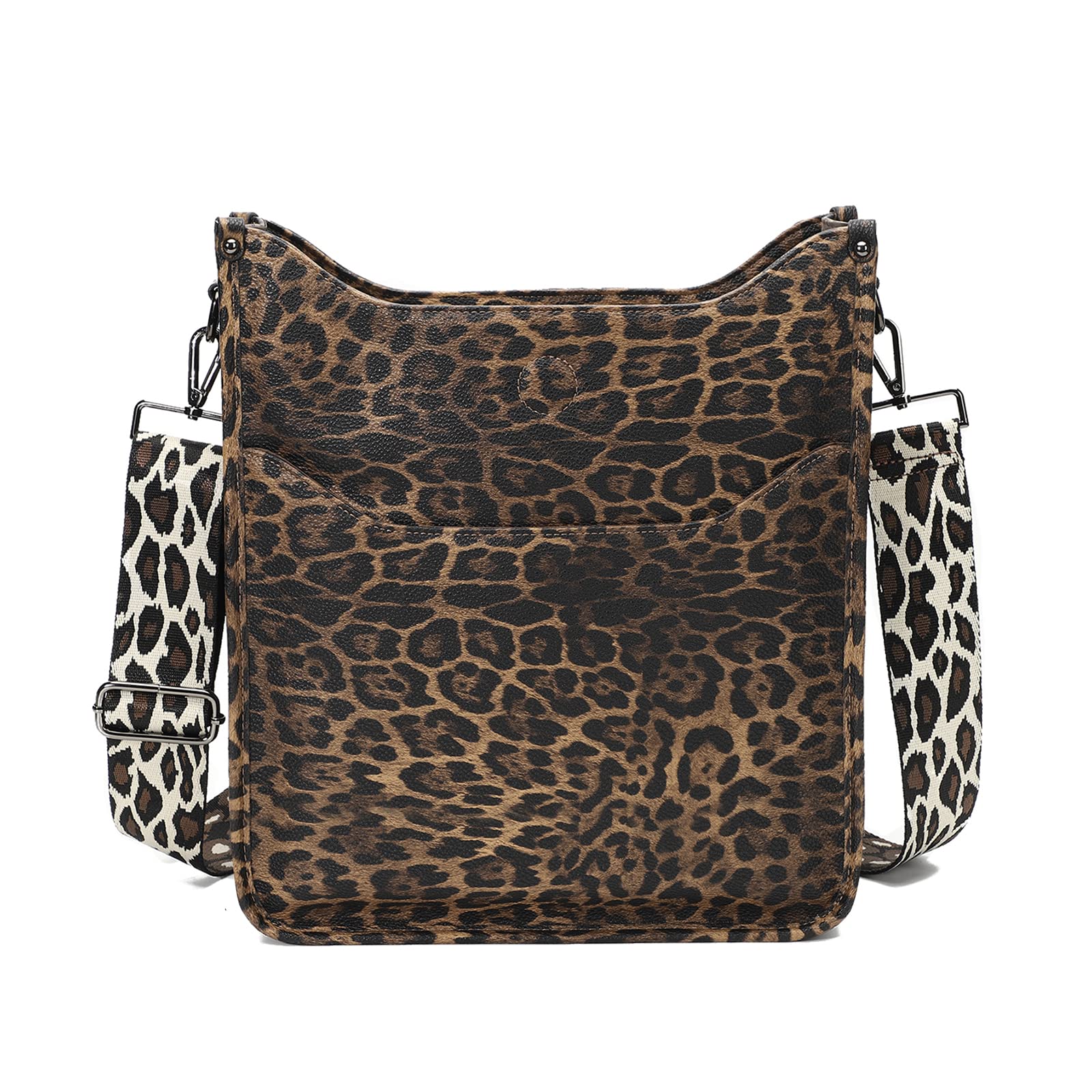 Hobo Handbags for Women PU Leather Designer Shoulder Purse Wide Strap Crossbody Bags (Brown Leopard)
