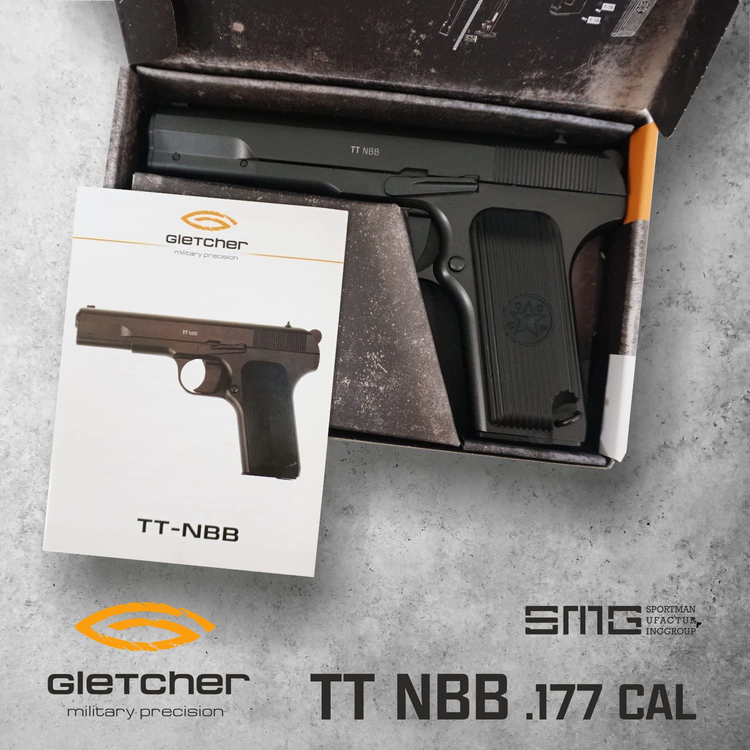 Gletcher TT NBB .177 Cal CO2 Metal Body Single-action BB Air Pistol with 500x BBS and 5xCO2 and Hard Case Bundle