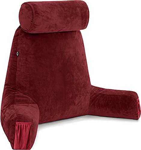 Husband Pillow Combo - Backrest Pillow with Arms : Medium Maroon & Lap Desk Bed Tray : Pink - Memory Foam Reading Pillows for Bed w/Removable Neck Roll & Laptop Bed Tray Table
