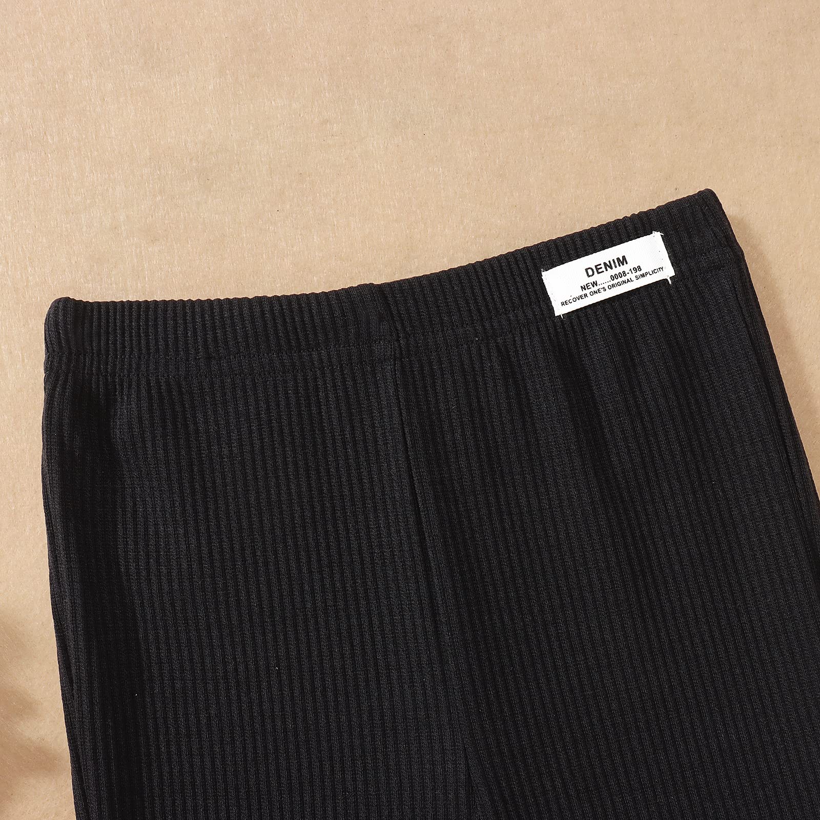 IZYJOY Kids Baby Girl Ribbed Knit Bell Bottoms Solid Color Flared Pants Toddler Elastic Waist Ruffle Leggings Fall Clothes(Black,3-4T)