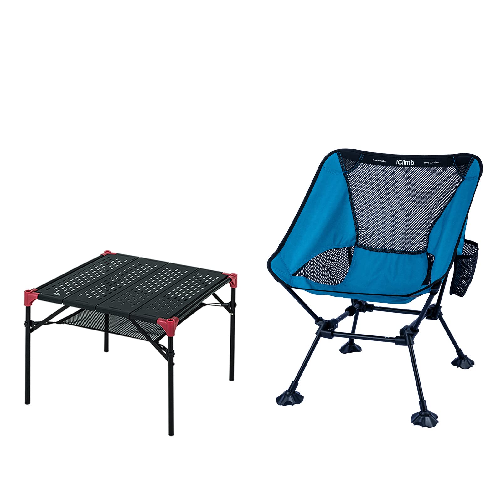 iClimb 1 Anti-Sinking Large Feet Chair and 1 Extendable Table Bundle, Ultralight Compact for Solo Adult Outdoor Backpacking Camping Hiking Beach Concert