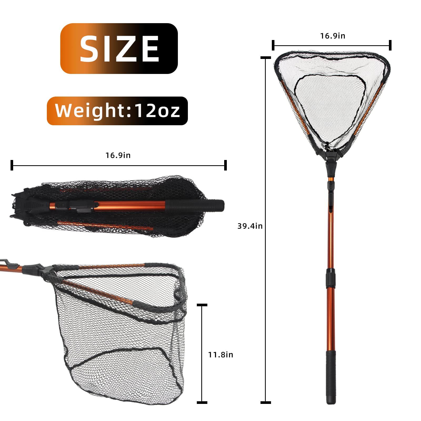 FunVZU Fish Net for Fishing - Collapsible Foldable Fishing Nets Telescopic Pole Handle Fish Landing Net Small Fishing Nets for Kids Folding Fish Net Minnow Fish Nets