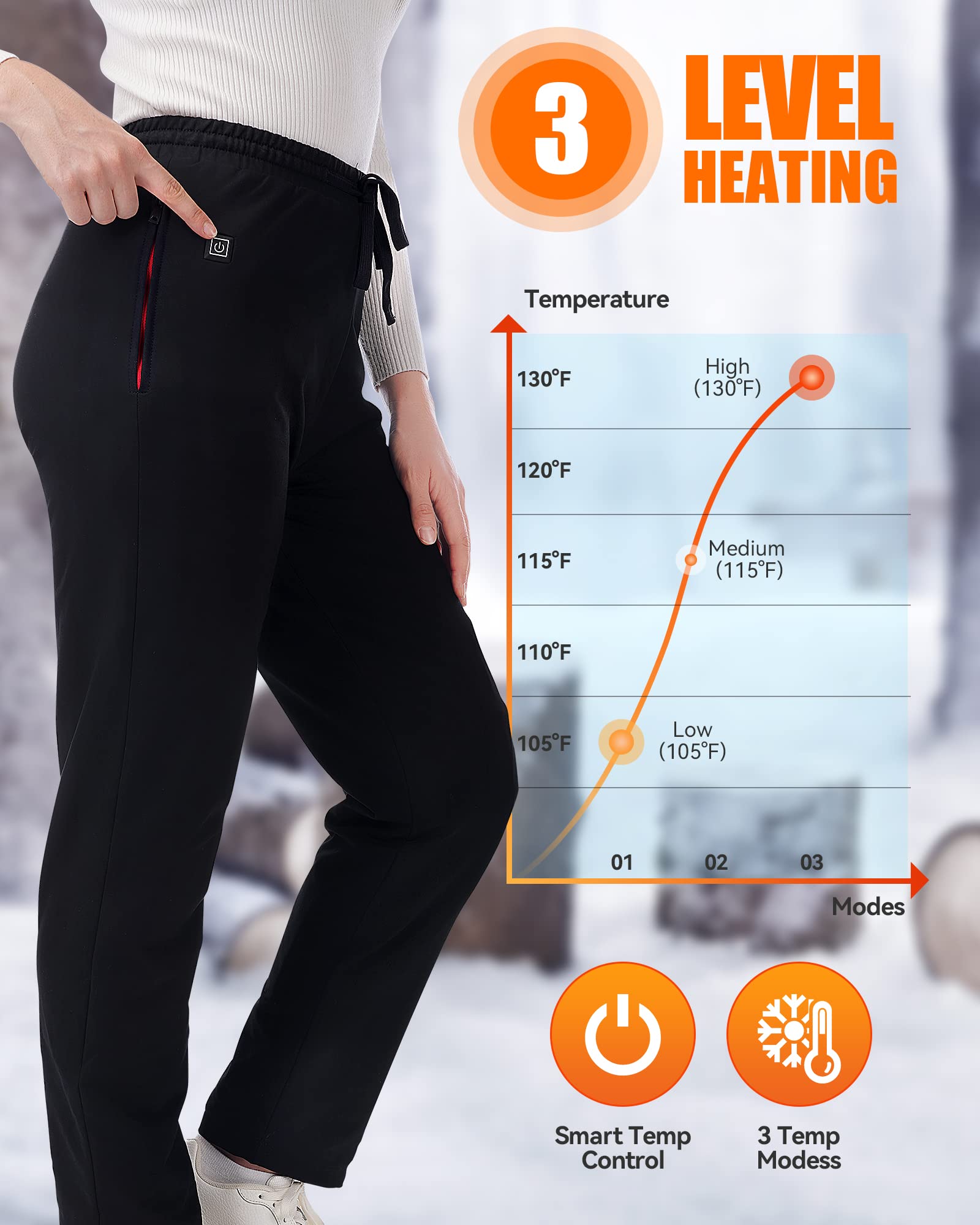 HEITEGTAK Women's Heated Pants with 10000mAh Battery Pack, Warm Soft Heated Pant8pcs Heating Pads, 3 Temperature Control