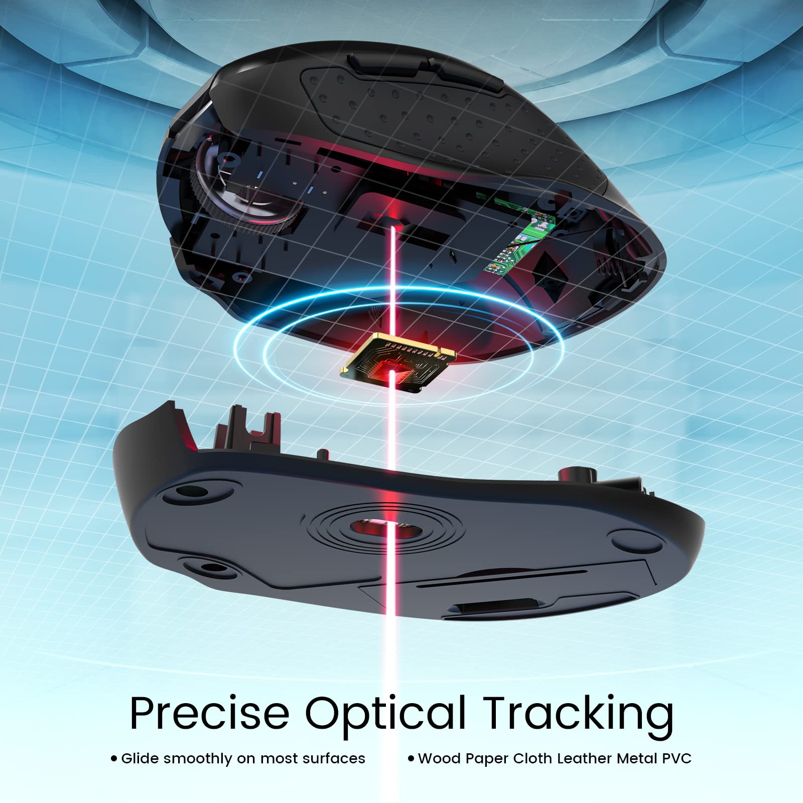 HOTWEEMS Wireless Mouse, D-09 Computer Mouse USB Cordless Mice for Laptop, Ergo Grips, Lightspeed 5-Level 2400 DPI, 16 Months Battery, Portable for PC Mac Chromebook (Black)