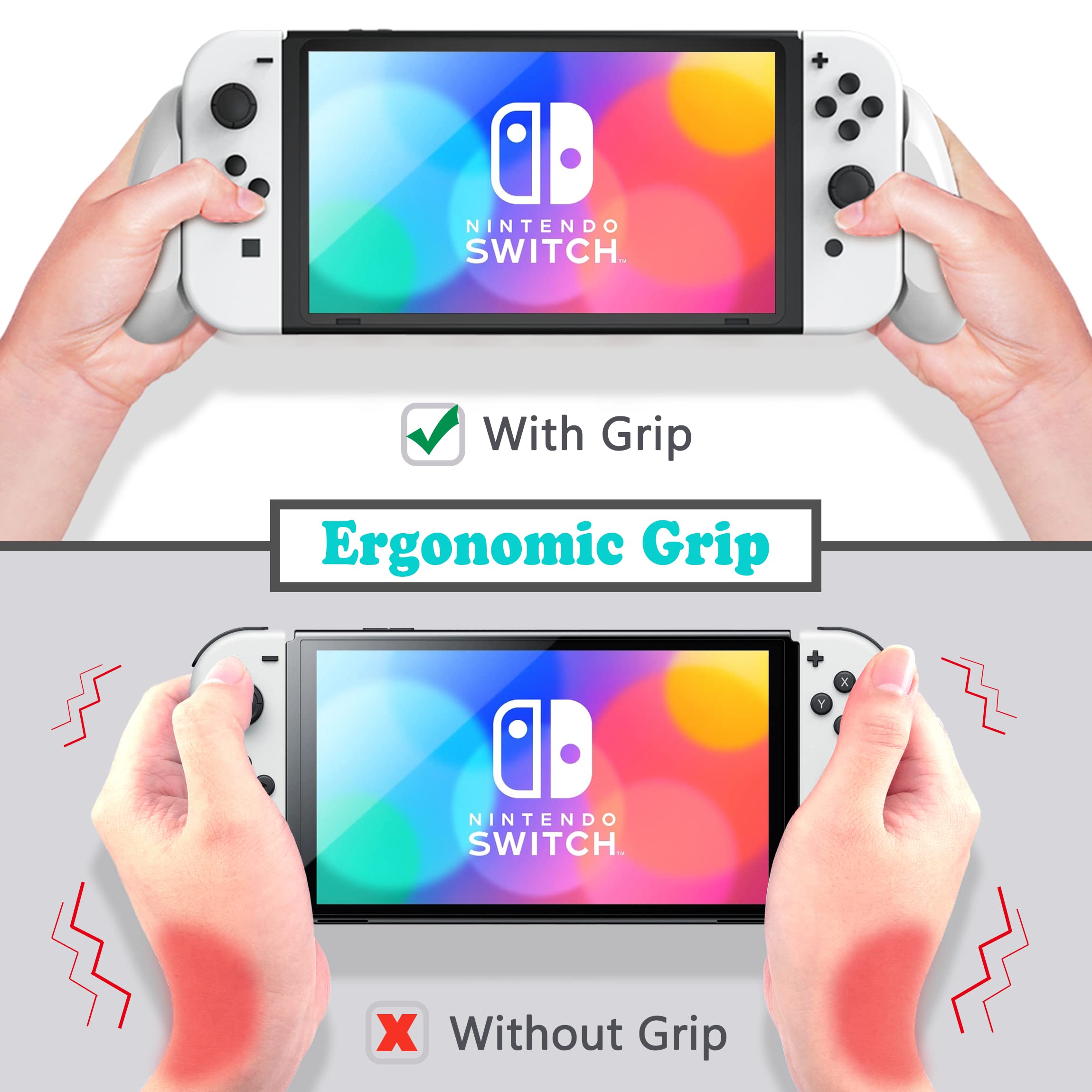Grip for Nintendo Switch OLED with 6 Game Cartridges Storage Slots, Handheld Mode Switch Case, Comfortable & Ergonomic Grip Case (White)