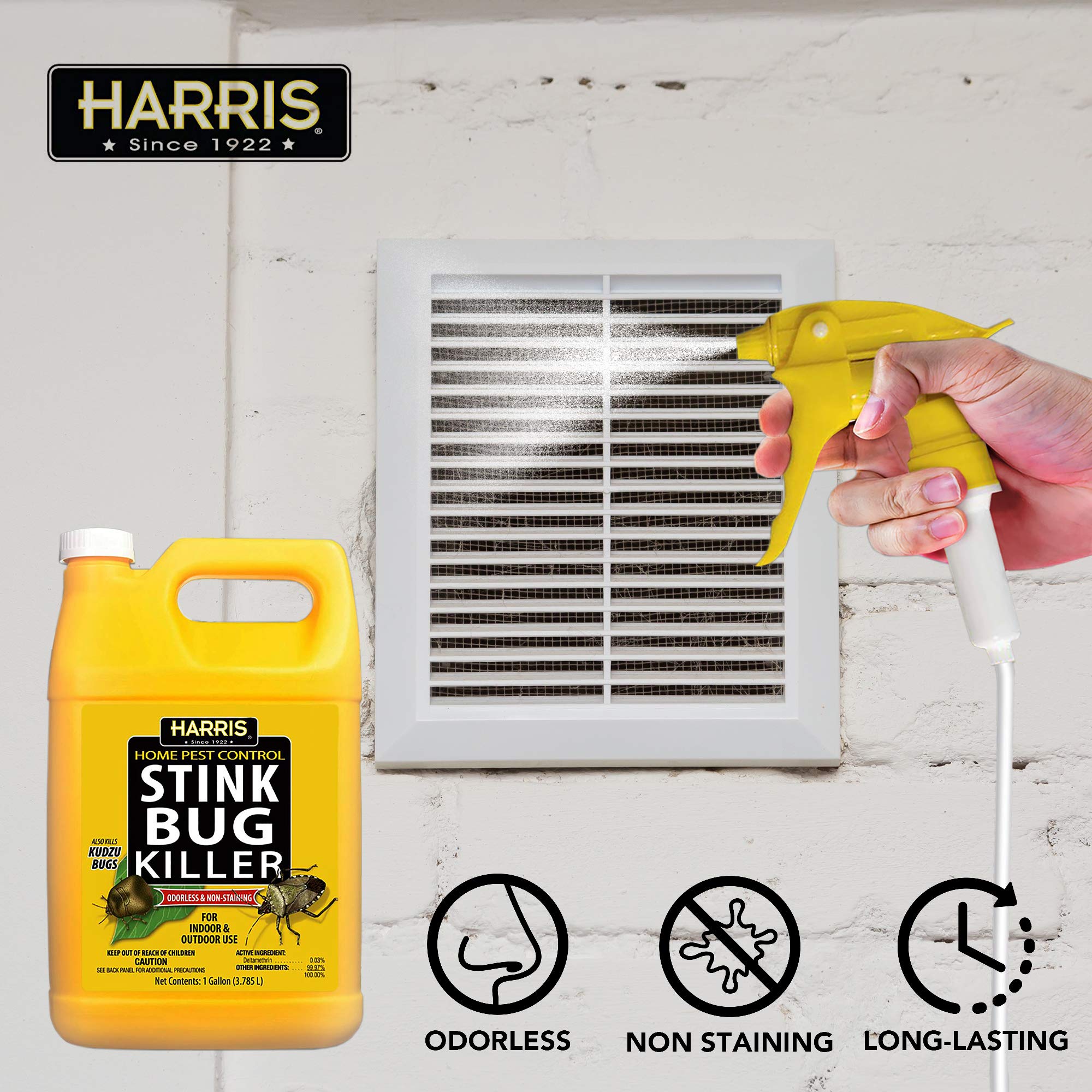 Harris Stink Bug Killer, Liquid Spray with Odorless and Non-Staining Extended Residual Kill Formula with Funnel and Sprayer (Gallon)