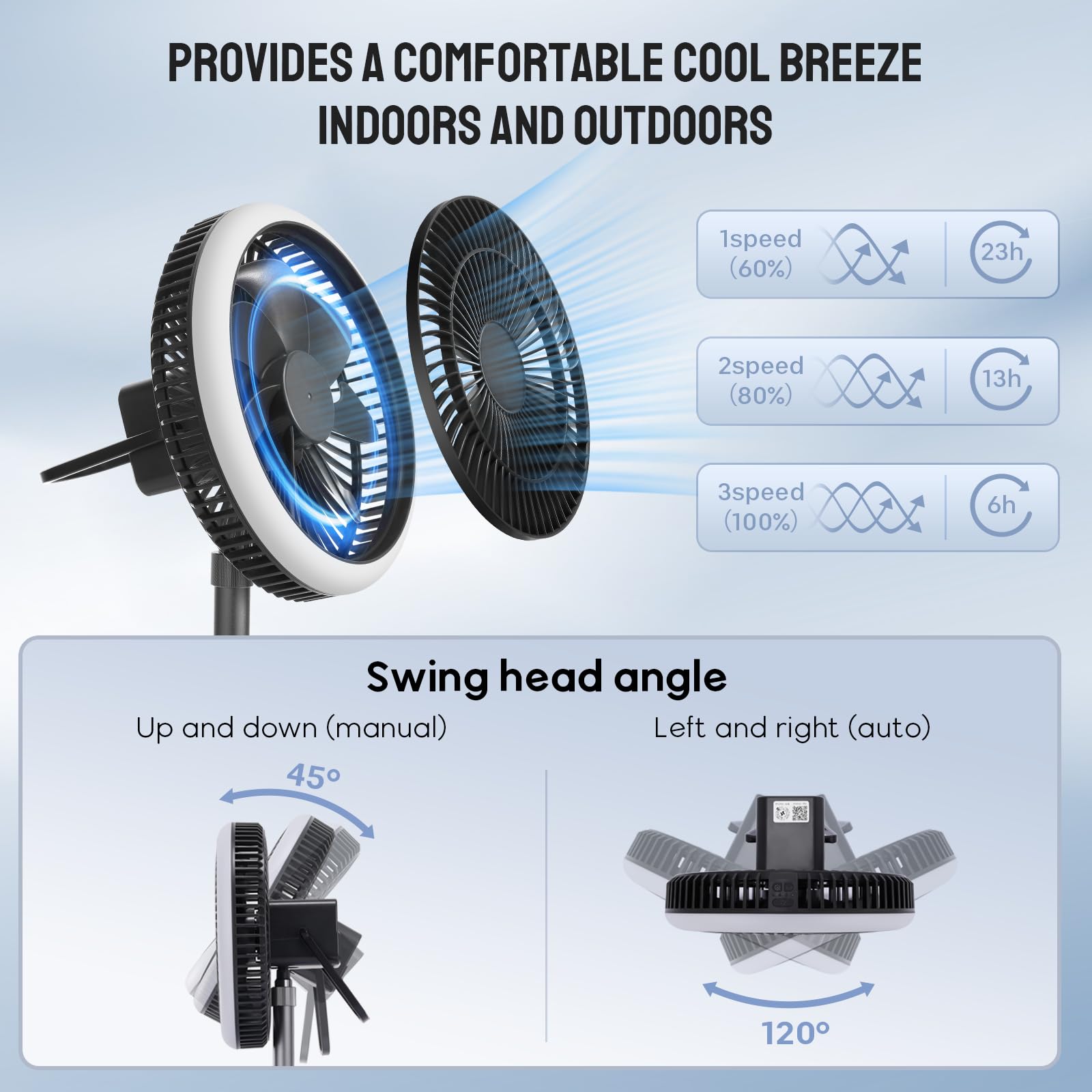 Lixada 5in1 Portable Standing Fan with Light-Outdoor Fan with APP control,10000mAh Rechargeable Portable Camping Fan with LED lantern,Hanging Hook for Tents, Cordless USB Desk Fan