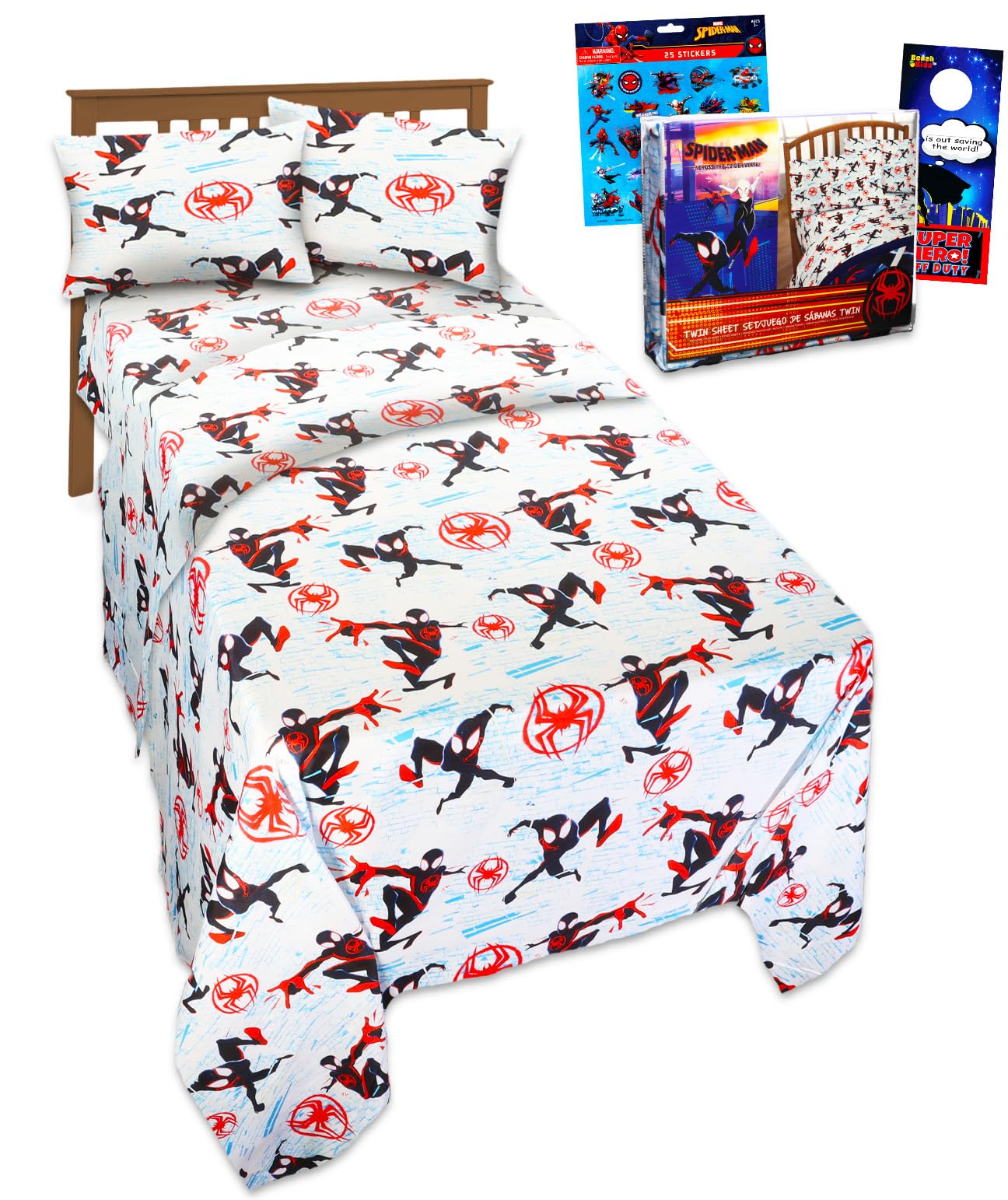 Miles Morales Bedding Set for Toddlers - Miles Morales Bedroom Decor Bundle Includes Miles Morales Sheets with Flat Sheet, Fitted Sheet, and Pillowcase for Twin Bed | Spiderman Twin Bedding Set