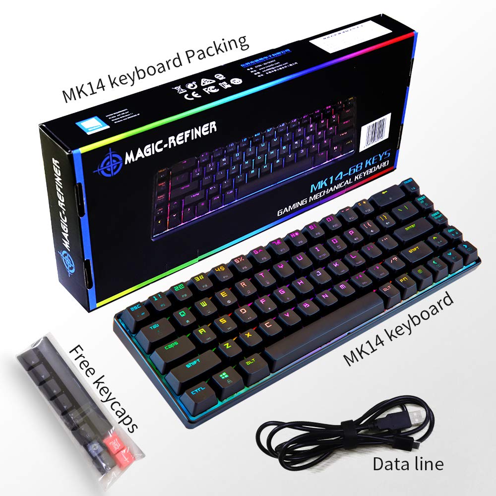 Golanhome Portable RGB Gaming Mechanical Keyboard USB Type C 68 Keys Anti-ghosting 60% RGB Mechanical Keyboard for PC Laptop(Blue Red Brown Switch) (Blue Switch)