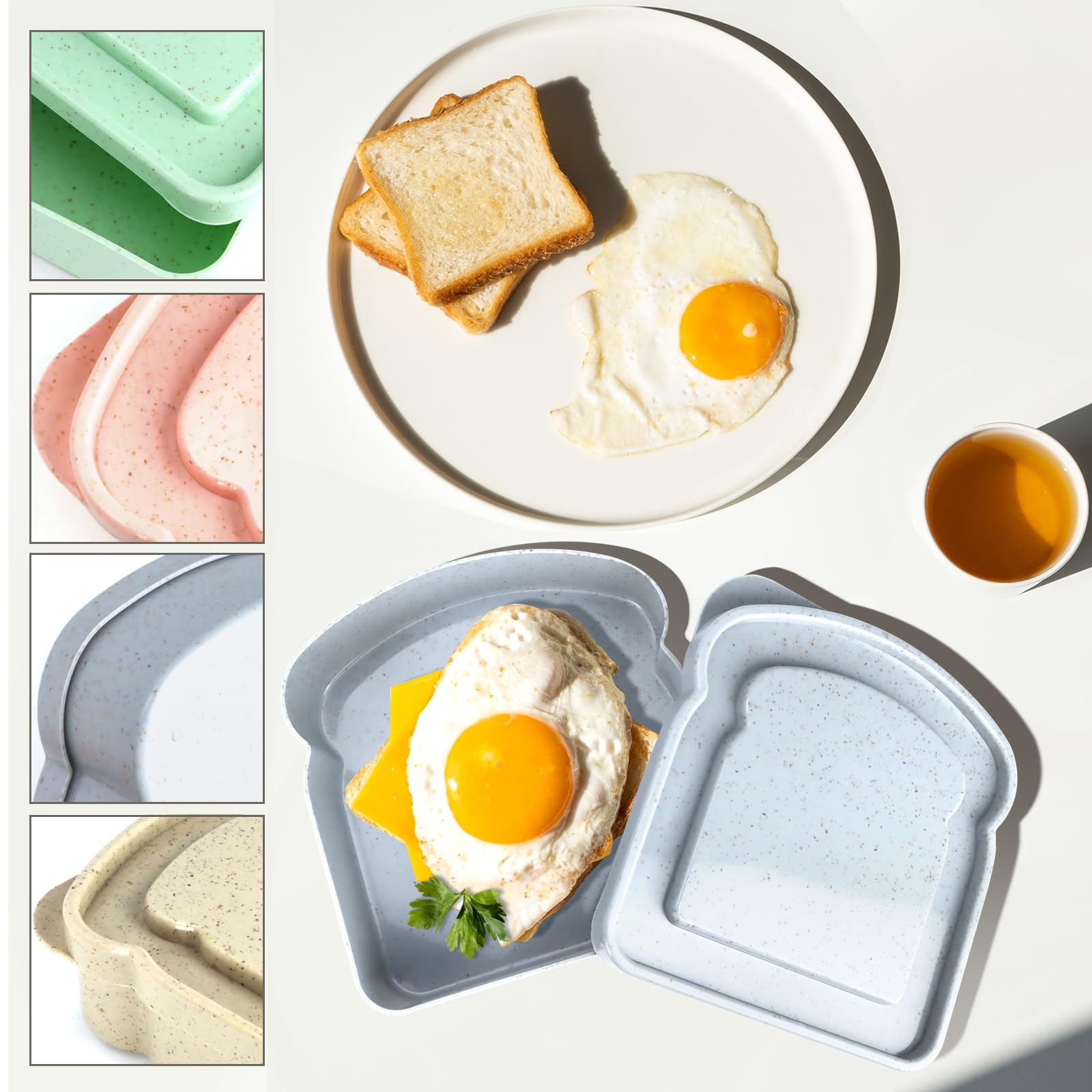 GothaBach 4 PCS Toast Shape Sandwich Box, 14Oz Sliced Toast box, Toast Fresh-keeping Container, Sandwich Containers for lunch boxes-Allow Microwave Heating and Frozen Preservation