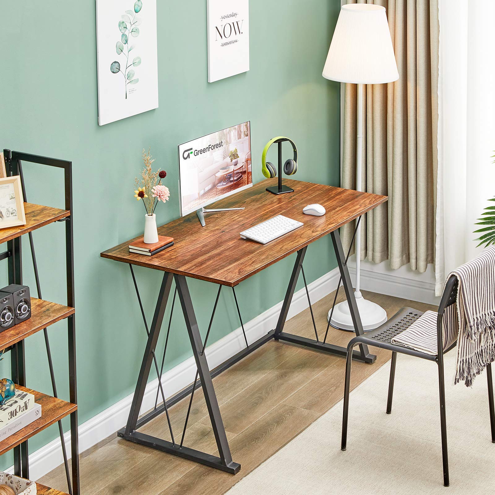 GreenForest Small Computer Desk 47 inches Home Office Desk with Triangle Legs Simple Writing Study Table Laptop Pc Workstation for Students Workers, Walnut