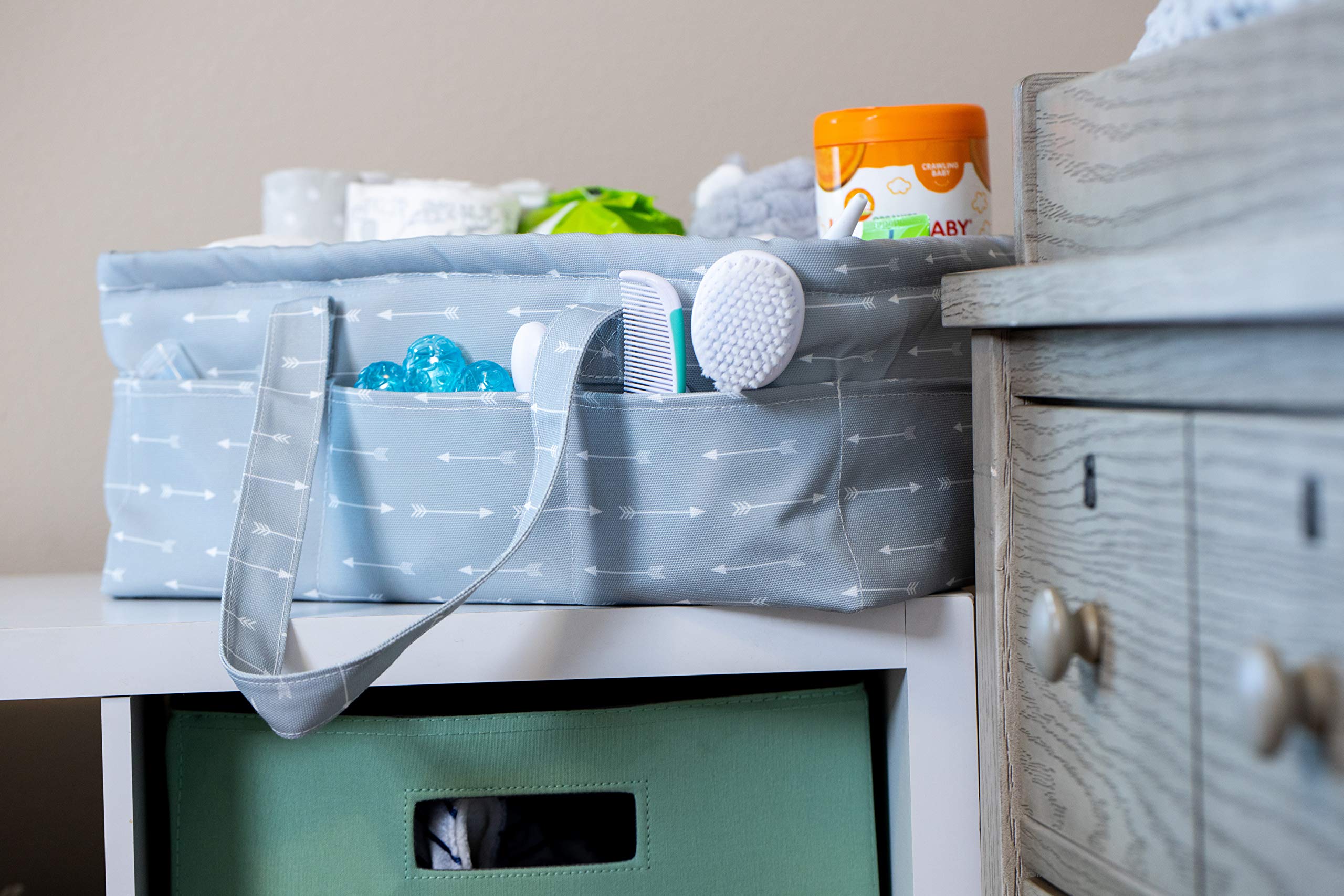 Gray Baby Diaper Caddy Organizer - | Large Gray Nursery Storage Bin for Changing Table | Shower Gift Basket | Car Travel Tote Bag | Newborn Registry Must Have