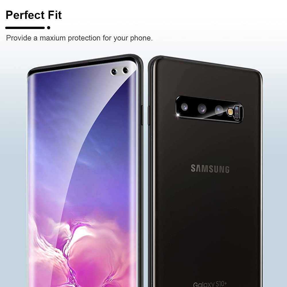 HATOSHI 3 Pack Screen Protector for Samsung Galaxy S10 Plus with 3 Pack Camera Lens Protector, Easy Installation HD Clear Flexible TPU Full Protective Screen for Samsung S10+ 6.4-inch [Work with Case]