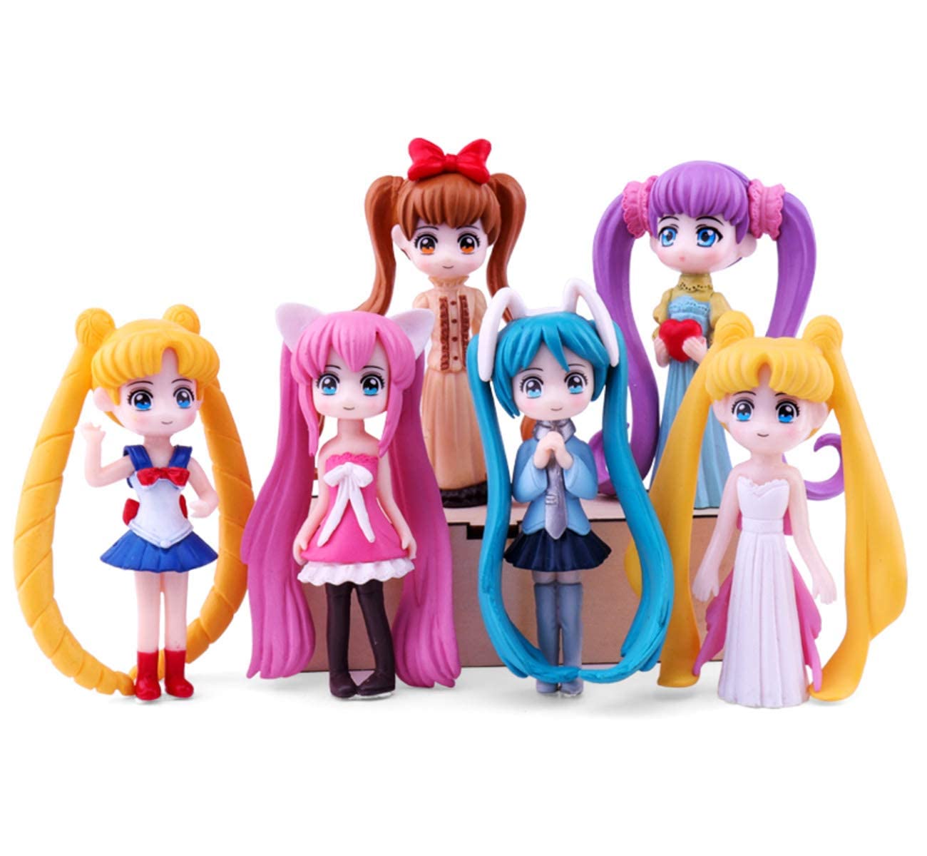 HYSTYLE 6 Pcs Lovely Girl Figurines Toys Mini Figure Collection Playset, Cake Topper Toy Doll Set, Car Doll, Office Ornament, Miniature Decorations, Landscape Scenes