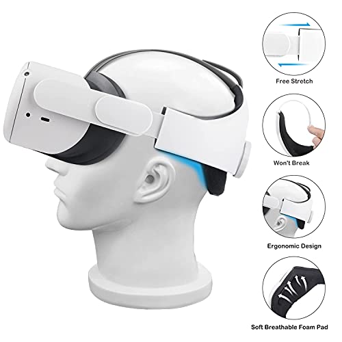 Head Strap for Oculus Quest 2 VR Headset, Gusing Replacement Elite Strap Headset Adjustable Head Band Reduce Head Pressure with Portable Telescopic Band, Soft Comfort Head Cushion, White