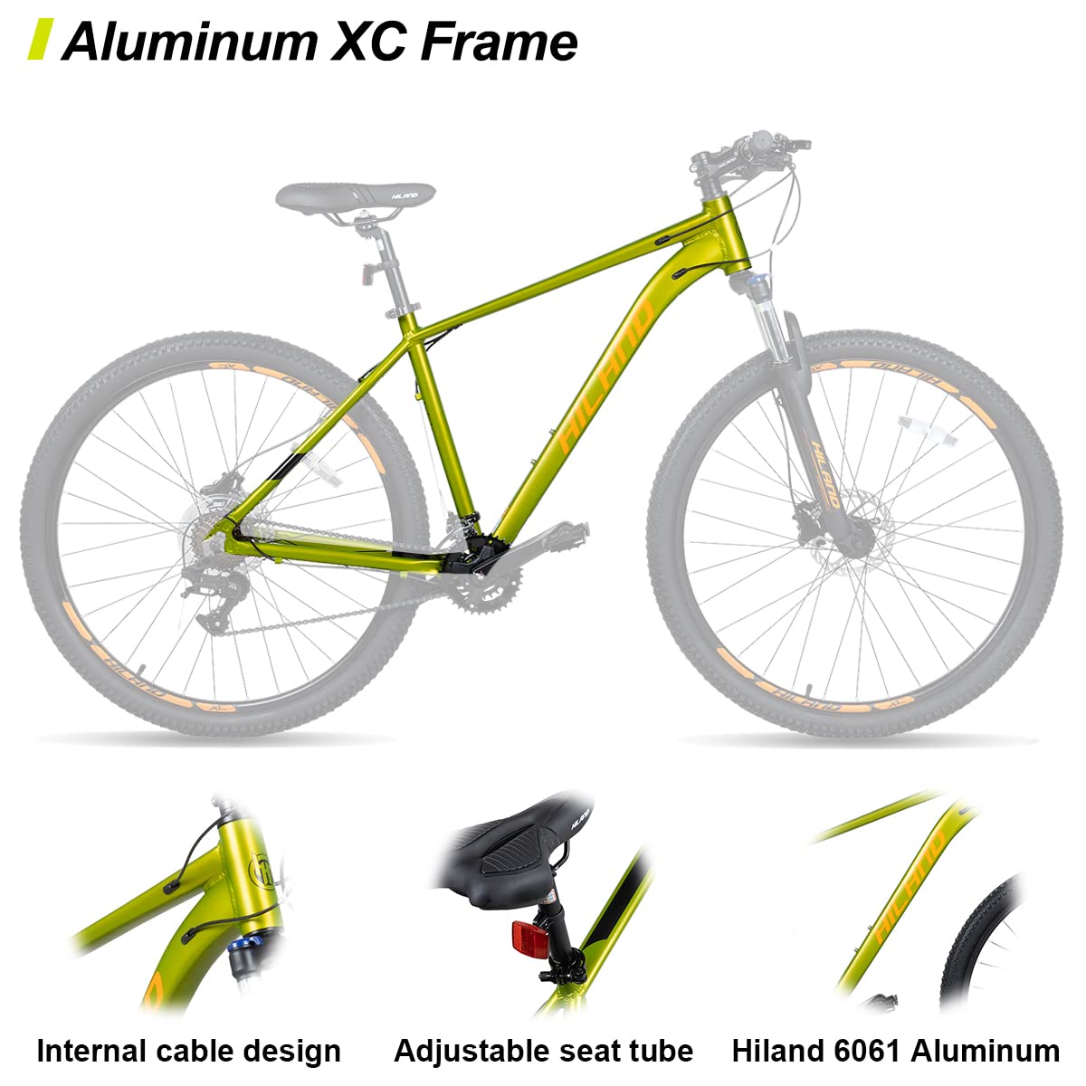 Hiland 29 Inch Mountain Bike for Men, Aluminum Frame, Front and Rear Hydraulic Disc Brakes, Lock-Out Suspension Fork, 16 Speeds, Hardtail Trail MTB Bicycle