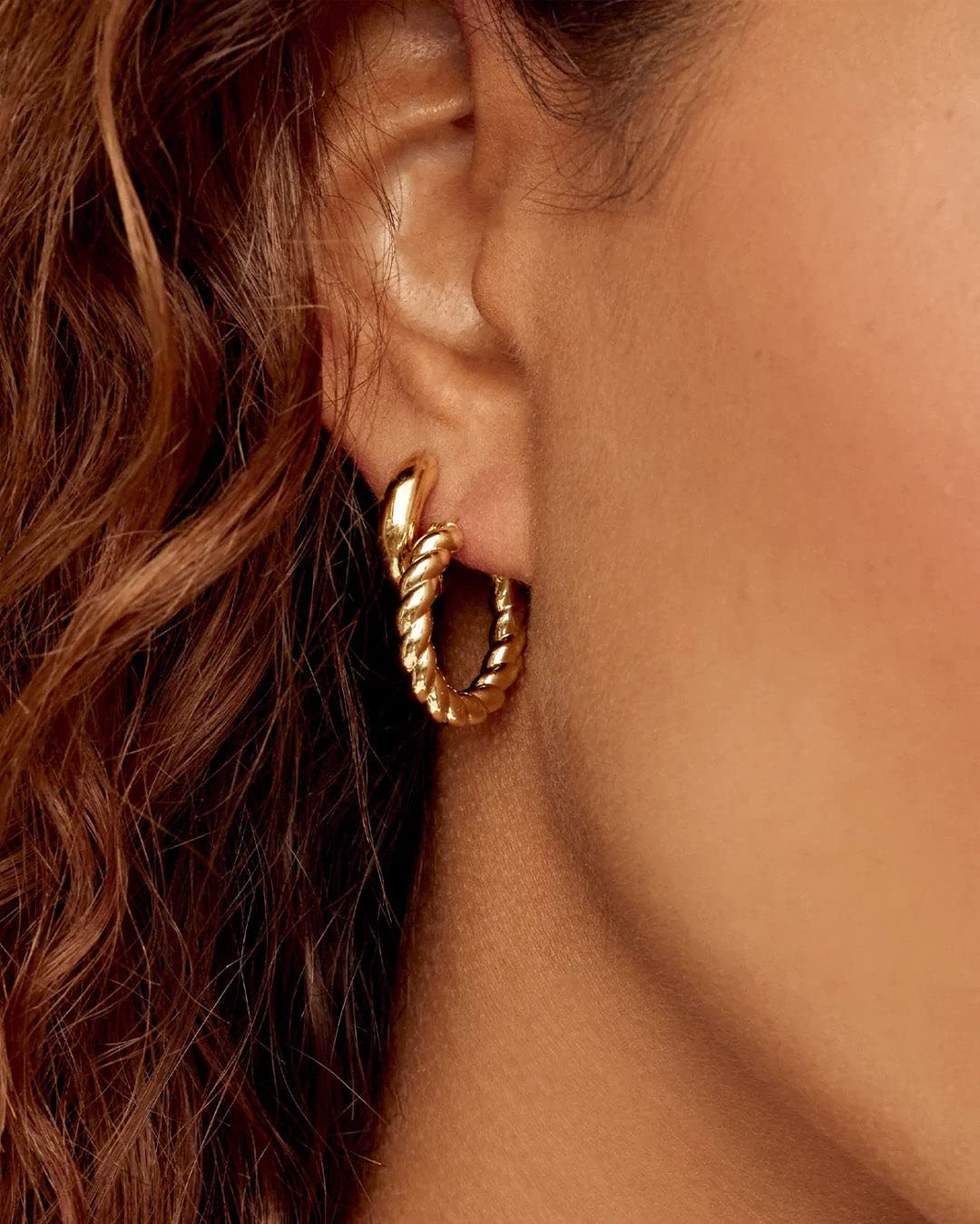 gorjana Women’s Crew Hoops, High Shine Croissant Hoop Earrings, 18K Gold Plated