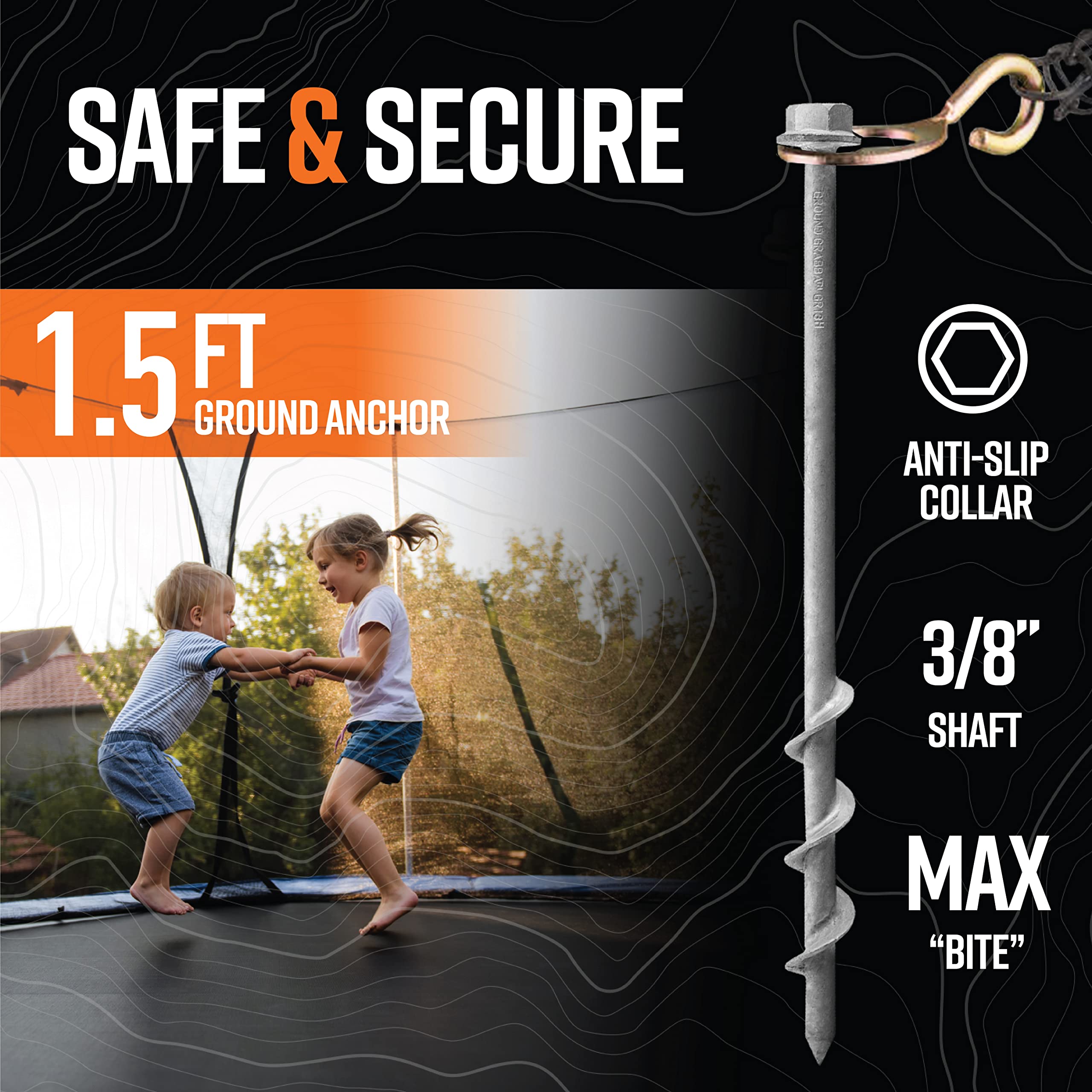 GROUNDGRABBA Screw in Tent Stake and Hexhooks for Normal to Hard Ground | Premium Drill Driven Ground Anchor Earth Screws | 4X GroundGrabba Pro Stakes and 4X GroundGrabba HexHook Pro