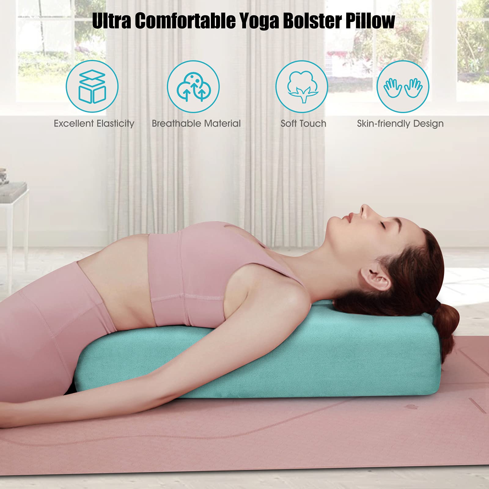 Giantex Yoga Bolster Pillow, with Carry Handle, Removable Machine Washable Soft Suede Pillowcase, Meditation Rectangular Yoga Pillow Perfect for Restorative Yoga