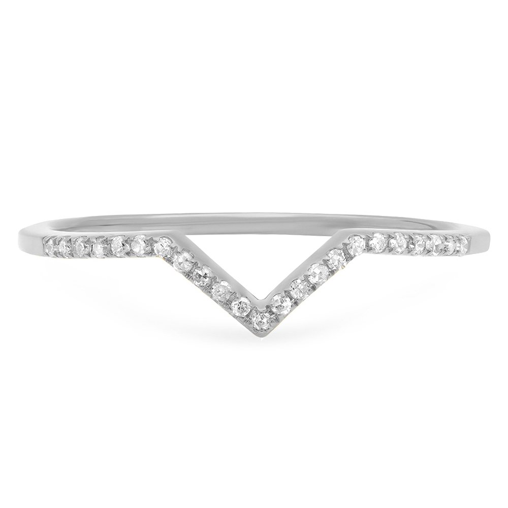 Gold & Diamonds Jewellery 0.10 Carat (Ctw) 14K White Gold Over .925 Sterling Silver Round White Diamond Wedding Stackable Band Anniversary Guard Chevron Ring 1/10 CT