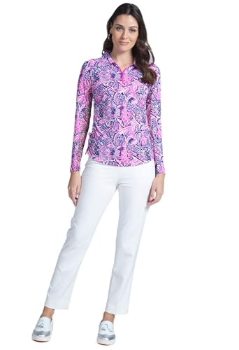 IBKUL Women's Krista Long Sleeve Adjustable Zip Golf Polo Hot Pink M