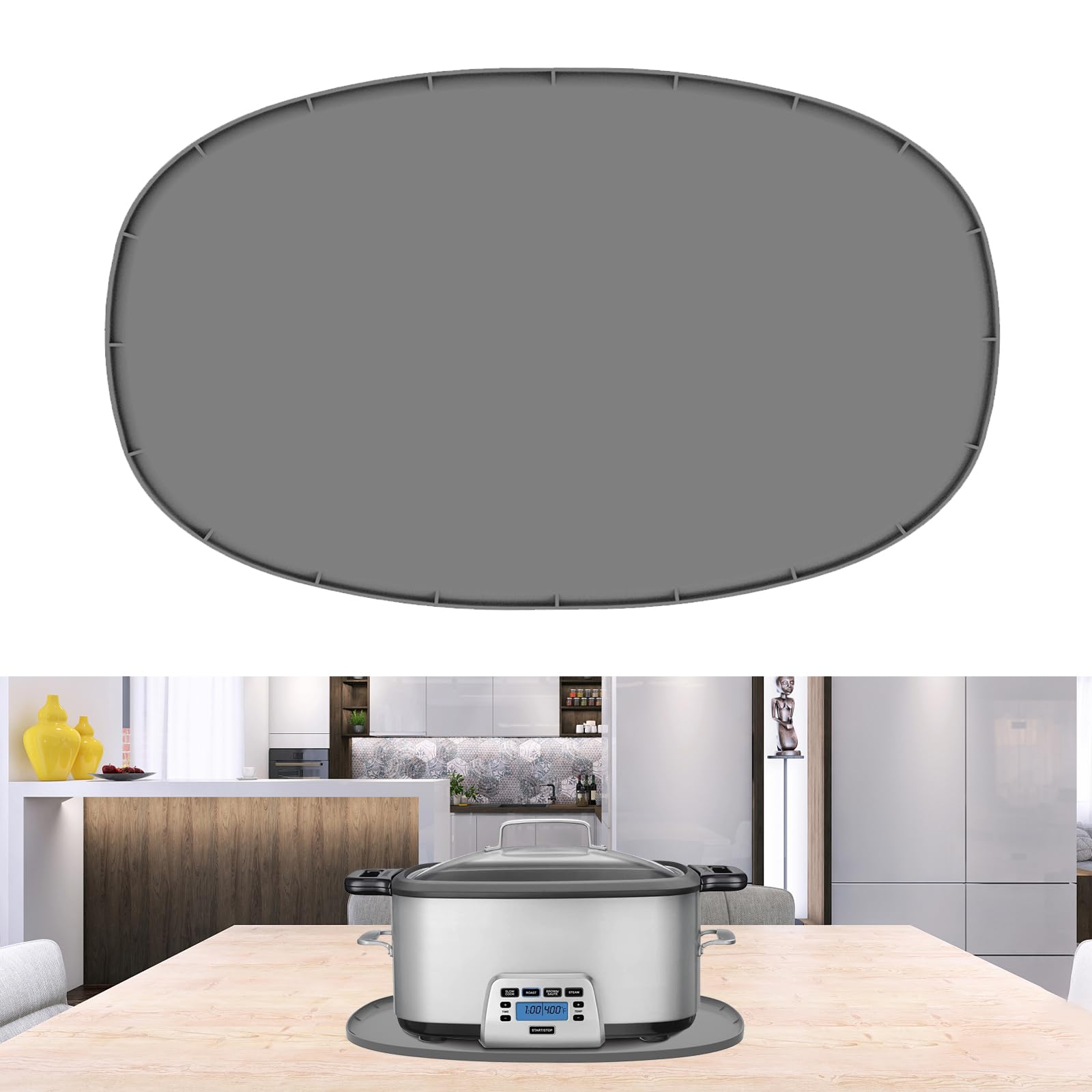 Heat Resistant Mat for 6-8 Quart Slow Cooker, Kitchen Heat Resistant Silicone Trivetļ¼Oval Thickened Silicone Non Slip Heat Resistant Mat