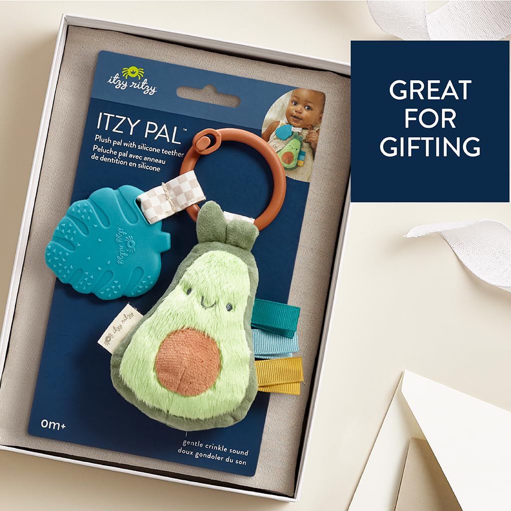 Itzy Ritzy Infant Toy & Teether - Itzy Pal Baby Teething Toy Includes Lovey, Crinkle Sound, Textured Ribbons & Silicone Teether Toy for Newborn (Purple Dinosaur)