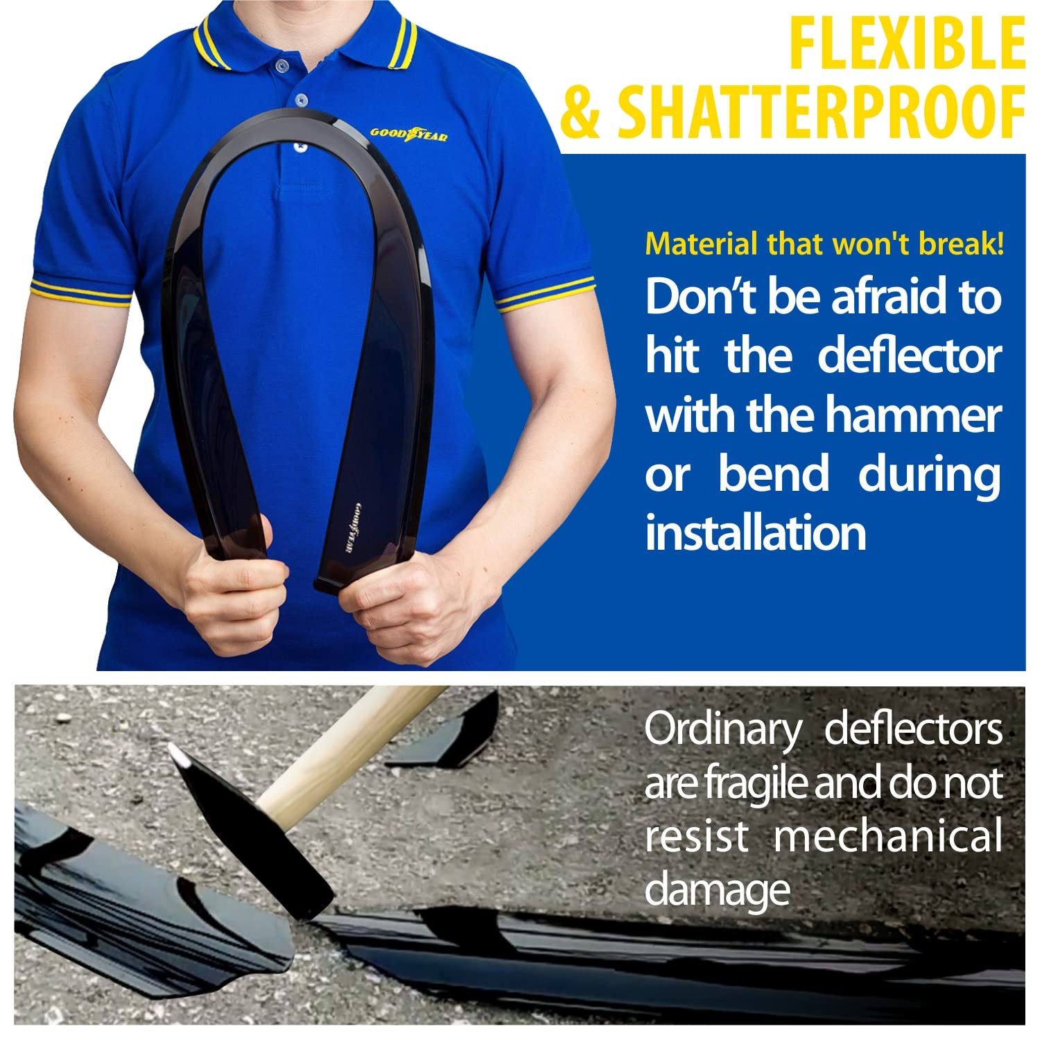 Goodyear Shatterproof Window Deflectors for Trucks Ford F150 2009-2014 SuperCrew, Tape-on Rain Guards, Window Visors, Vent Deflector, Vent Visor, Truck Accessories, 4 pcs- GY003110