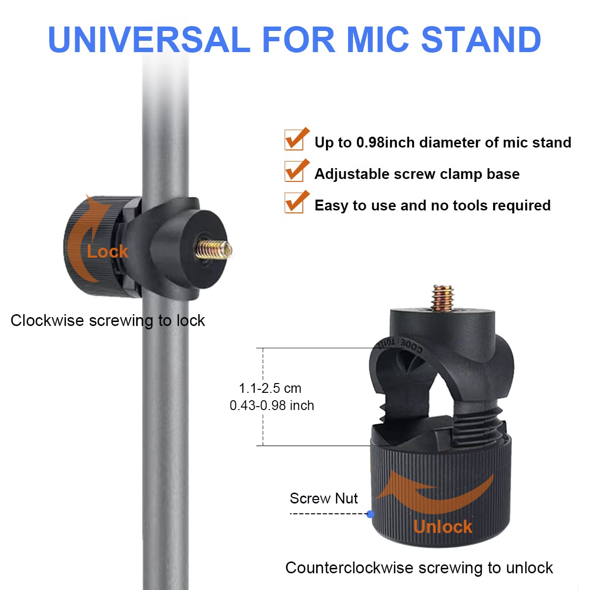JCWINY Flexible Metal Tube Tablet Stand for Microphone Stand, Compatible with 4.7-12.9 Inch Devices, Easy Installation, No Tools Required