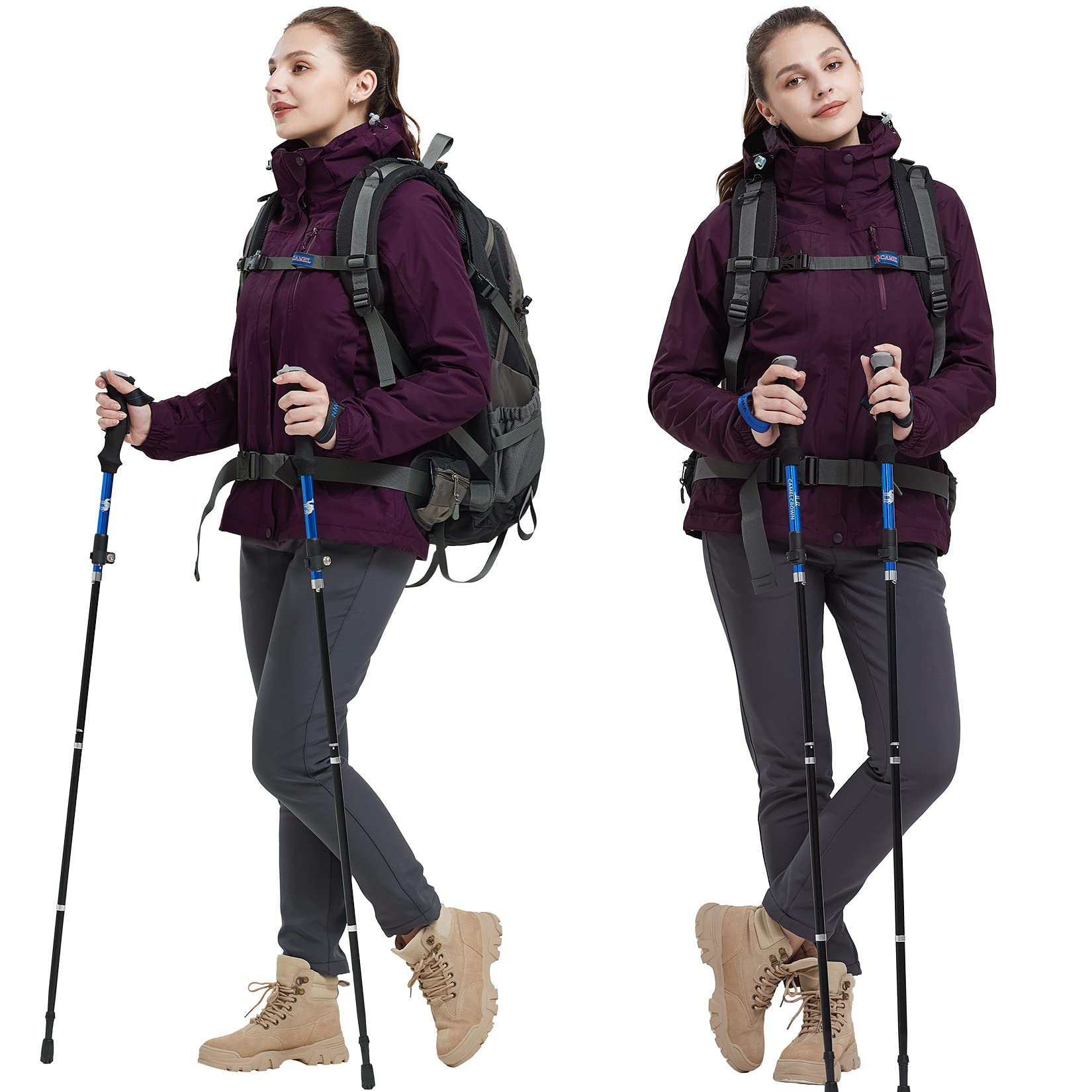 GOLDEN CAMEL Women's Ski Jacket 3 in 1 Waterproof Windproof Winter Jacket with Full zip Lined Fleece Jacket Hooded Raincoat Snowboard Mountain Snow Coat, Dark Purple, L