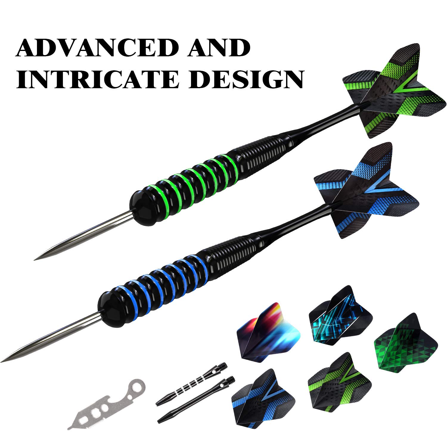 Grebarley Darts Steel Tip Set Professional for Dartboard 4 Sets 54 Pcs 20 22 Grams with 9 Extra Flights Tool Kit O Rings Ebook