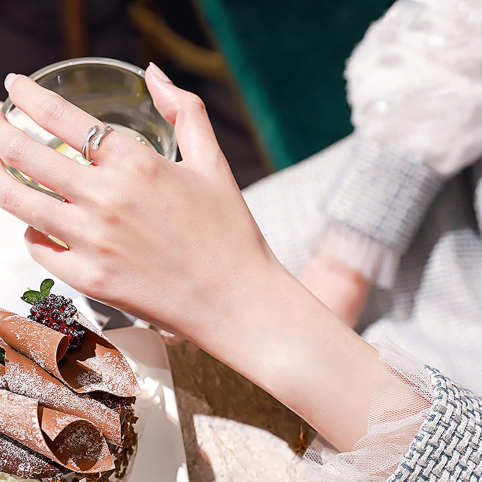 Hug Ring, 925 Sterling Silver Hugging Hands CZ Open Ring Engraved Love is to Hug Embrace Statement Promise Anniversary Ring, US Size: 5