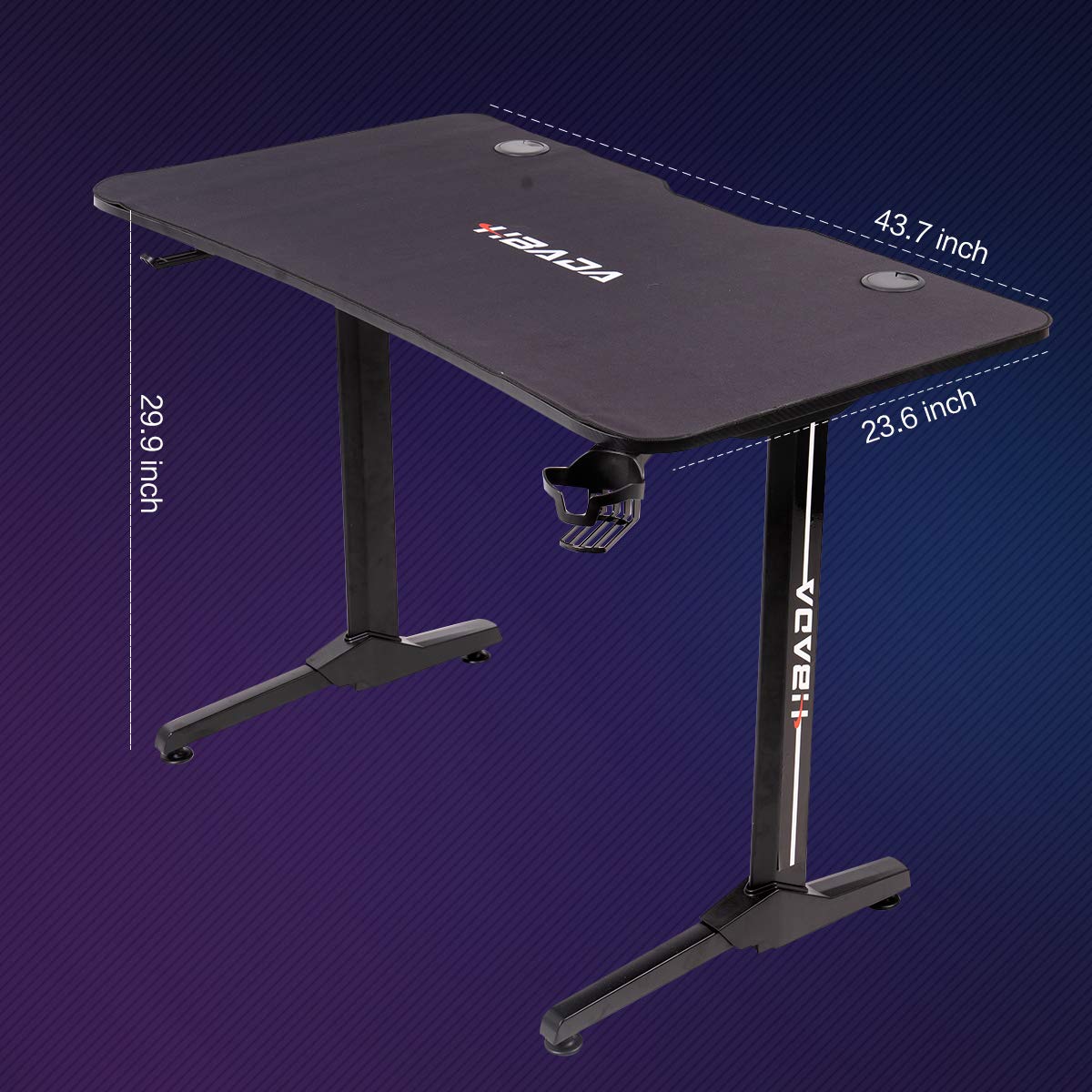 Hbada Gaming Desk 43.7 in Computer Desk Ergonomic Home Office Desk T-Shaped Racing Pro PC Gamer Desk with Full Cover Mousepad, Cup Holder and Headphone Hook, Black