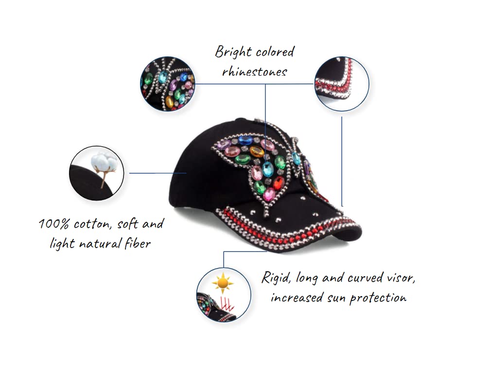 Hats for Women, Trucker hat, Baseball Cap, Beach hat, Summer hat, Rhinestone hat Black