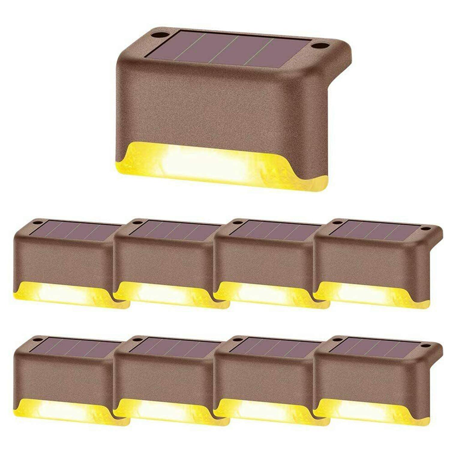 HAFUNA Solar Deck Lights Outdoor, 8Pcs Waterproof LED Solar Powered Step Lamp, Warm White Decorative Lighting Auto On/Off for Stairs Garden Patio Fence Yard