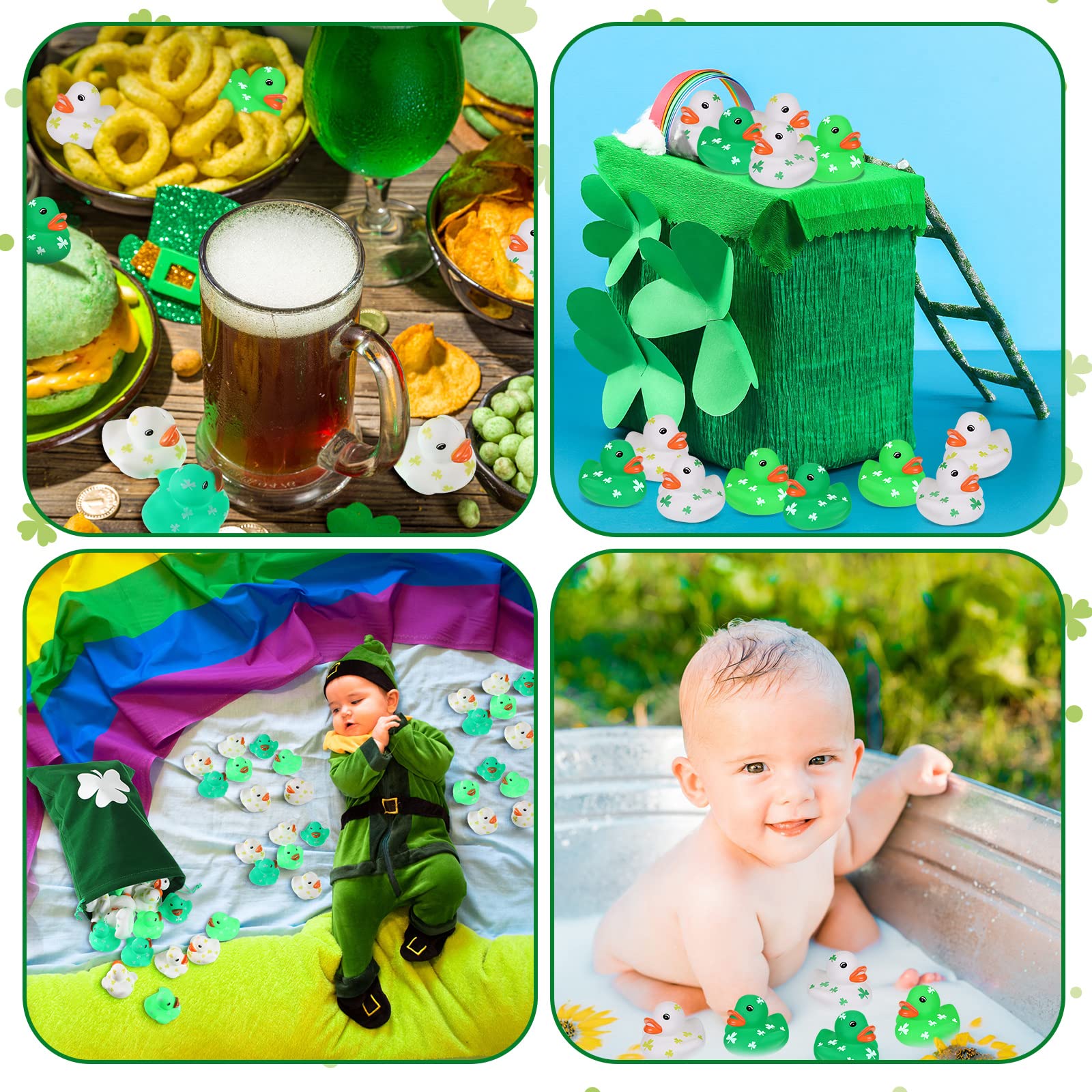 Jerify St. Patrick's Day Rubber Ducks 2 Inch Mini St. Patrick's Day Ducks Bath Toys St. Patrick's Day Party Decorations Holiday Rubber Ducks with Drawstring Gift Bag for Class Prize Holiday (48)
