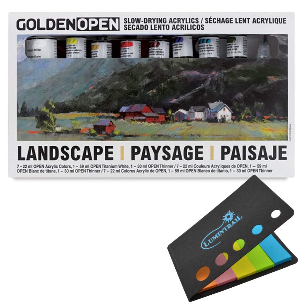 Golden Artist Color Open Slow-Drying Acrylics Landscape Set #957, with Lumintrail Sticky Notes