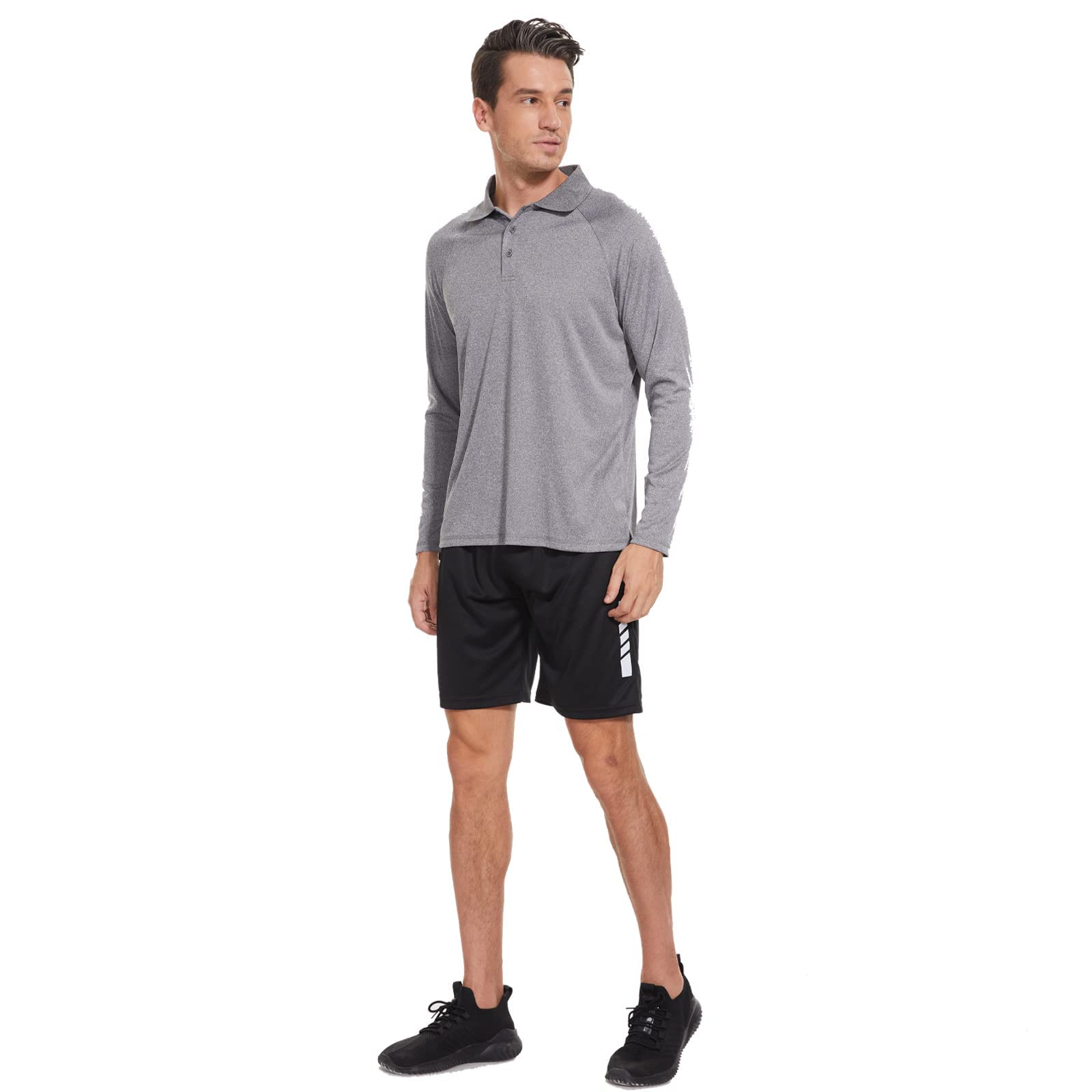 HDLMDFNN Men’s Polo Shirt Long Sleeve Lightweight Quick-Dry Breathable UPF 50+ Sun Protection Tees (Dark Grey XL)