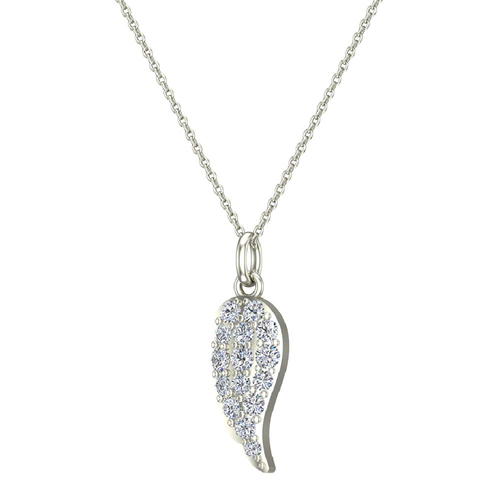 Glitz Design Angel Wing Diamond Pendant Necklace for Women with 20'' gold chain 14K White Gold Charm (G,I1)