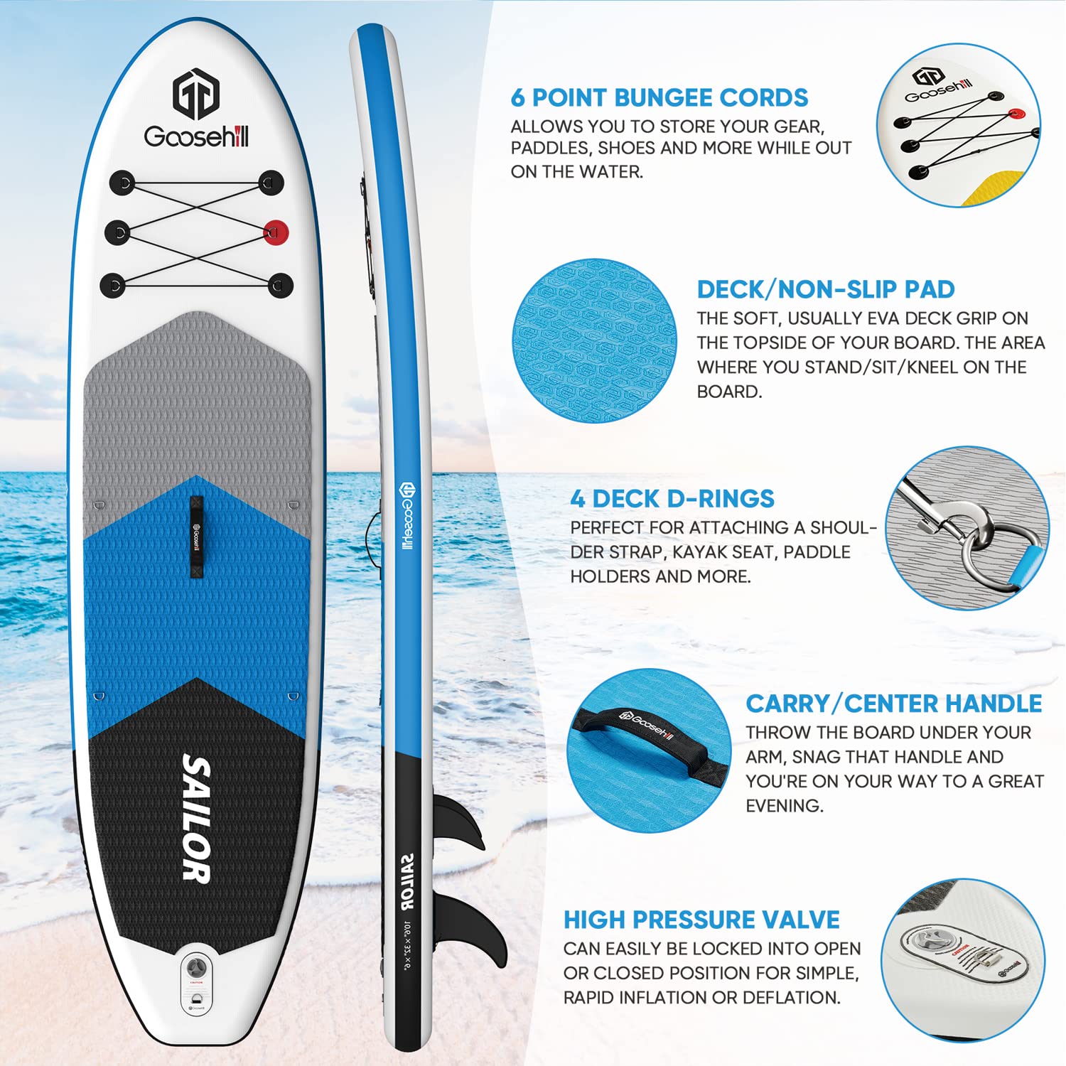 Goosehill Inflatable Stand Up Paddle Board, Reinforced Double Layer All-Around Paddleboard for All Skill Level, Ultra Light, Stable and Reliable with Premium SUP Package
