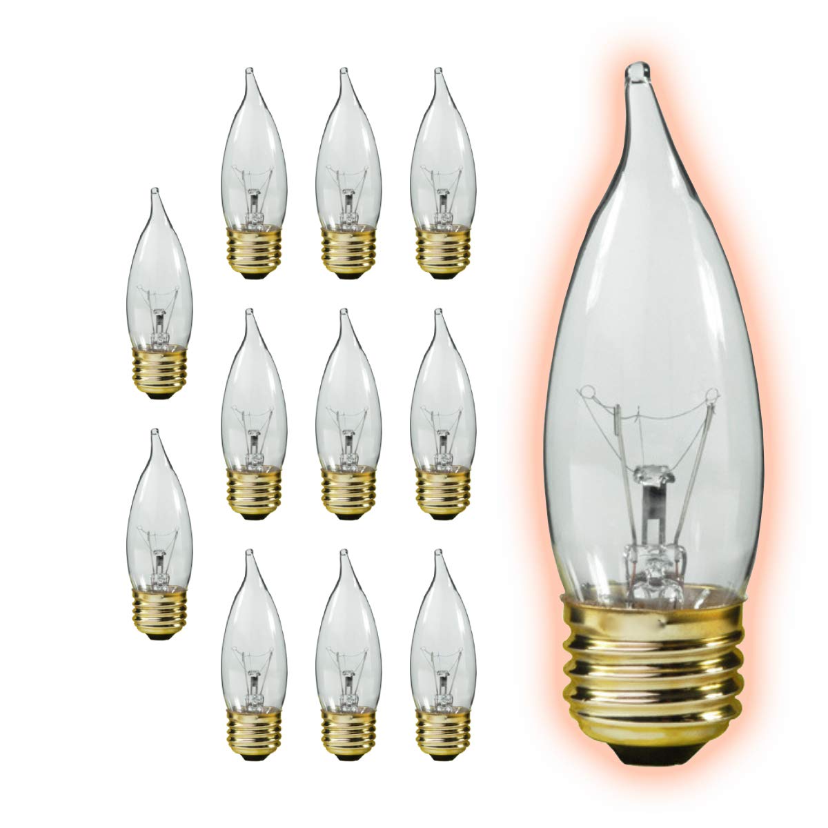 GoodBulb 6O-Watt Torpedo Flame Tip Light Bulbs | B10 Clear Finish Medium E26 Base 2700K Warm White Color | Dimmable | 580 Lumens | Incandescent | Pack of 12 Bulbs