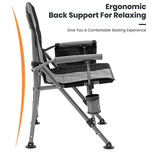 Hard Arm Folding Camping Chair Beach Chair Lawn Chair for Adults with Breathable Back for Summer (Cool Grey)