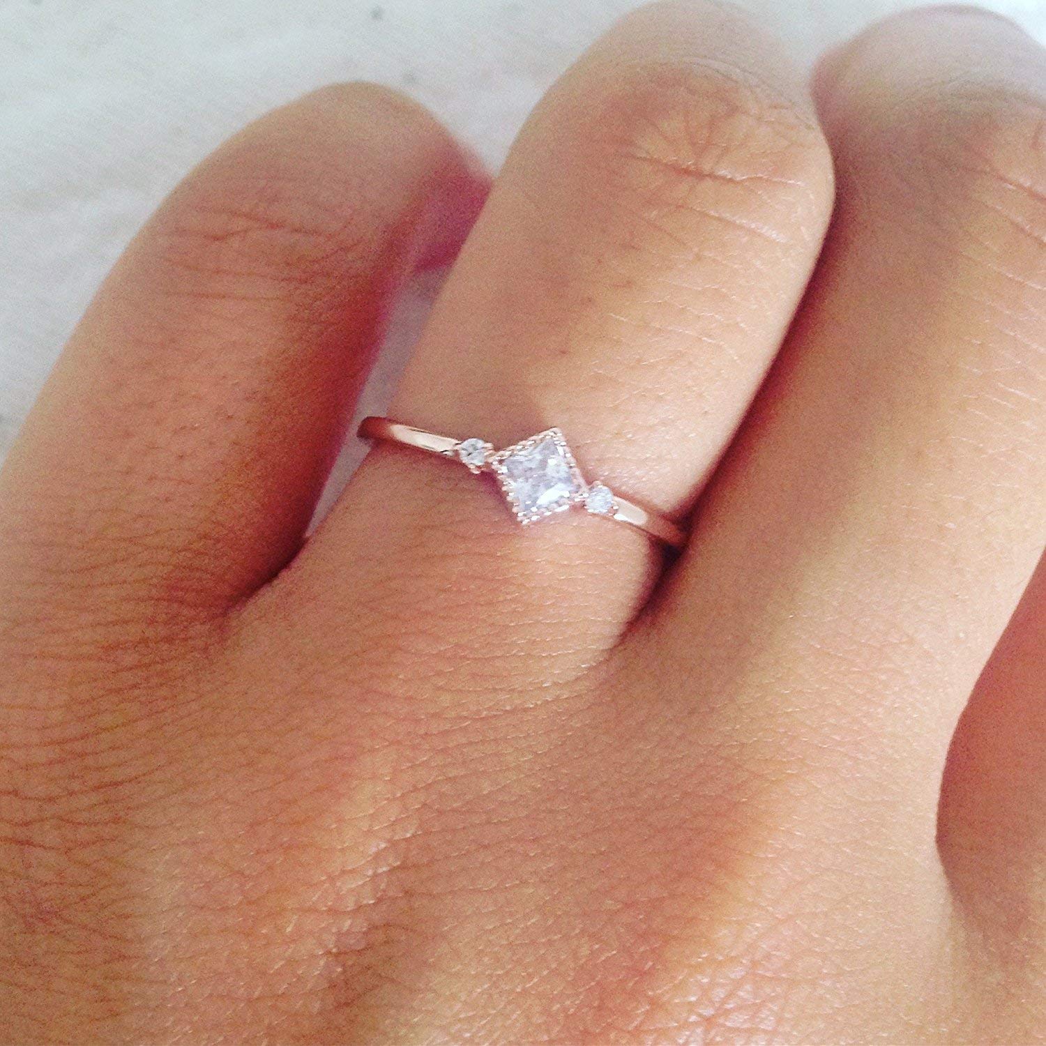 Gieschen Jewelers 'Lora' 14K Rose Gold-Plated CZ Princess-Cut Crystal Dainty Ring, Size 4