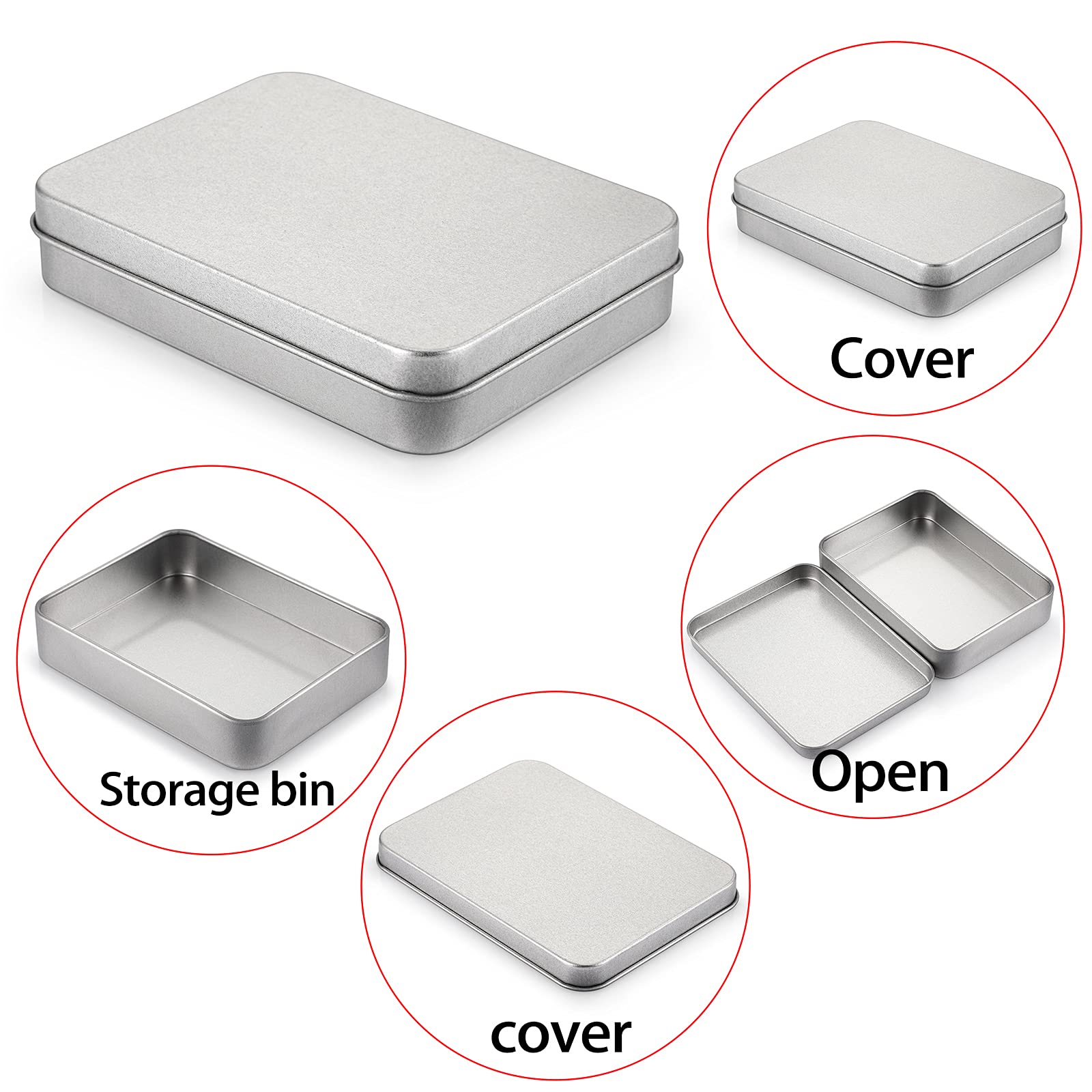 JUXYES Pack of 12 Rectangular Storage Tins Box With Lid, Metal Silver Empty Tins Box Containers Mini Storage Box Organizer For Candles Candies Gifts Balms, 4.5 x 3.14 x 1 Inch