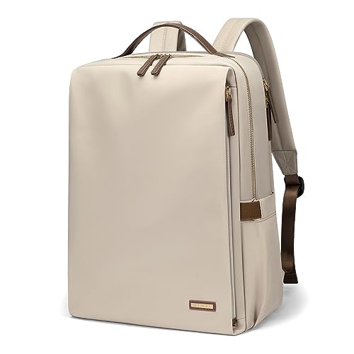 GOLF SUPAGS Stylish Laptop Backpack for Women Airline Approved Perfect for Work College and Travel Multi-Functional Casual Daypack Fits 15.6 Inch Notebook (Apricot)
